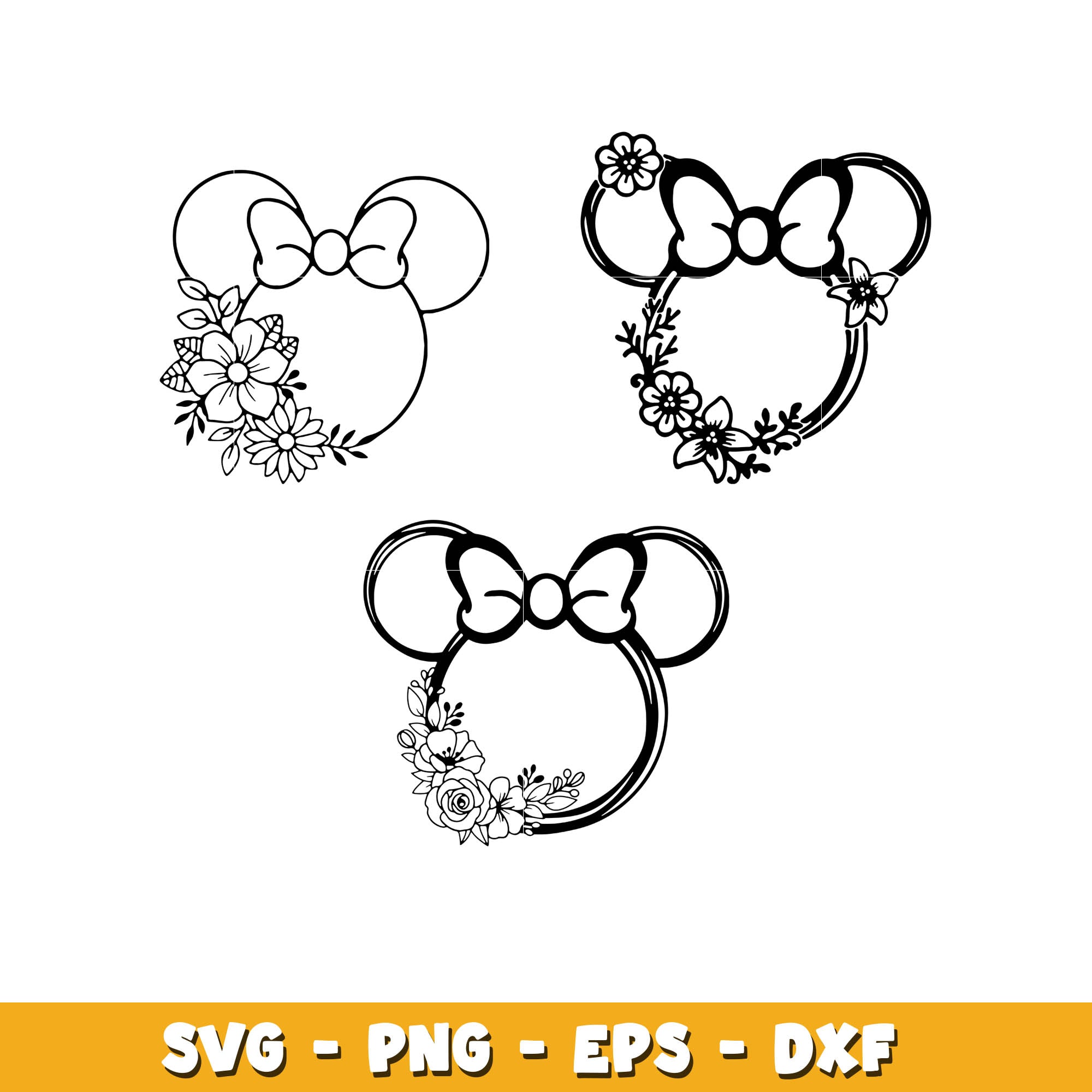 Minnie Mouse with Flower bundle svg, Disney cartoon svg, Digital downl ...