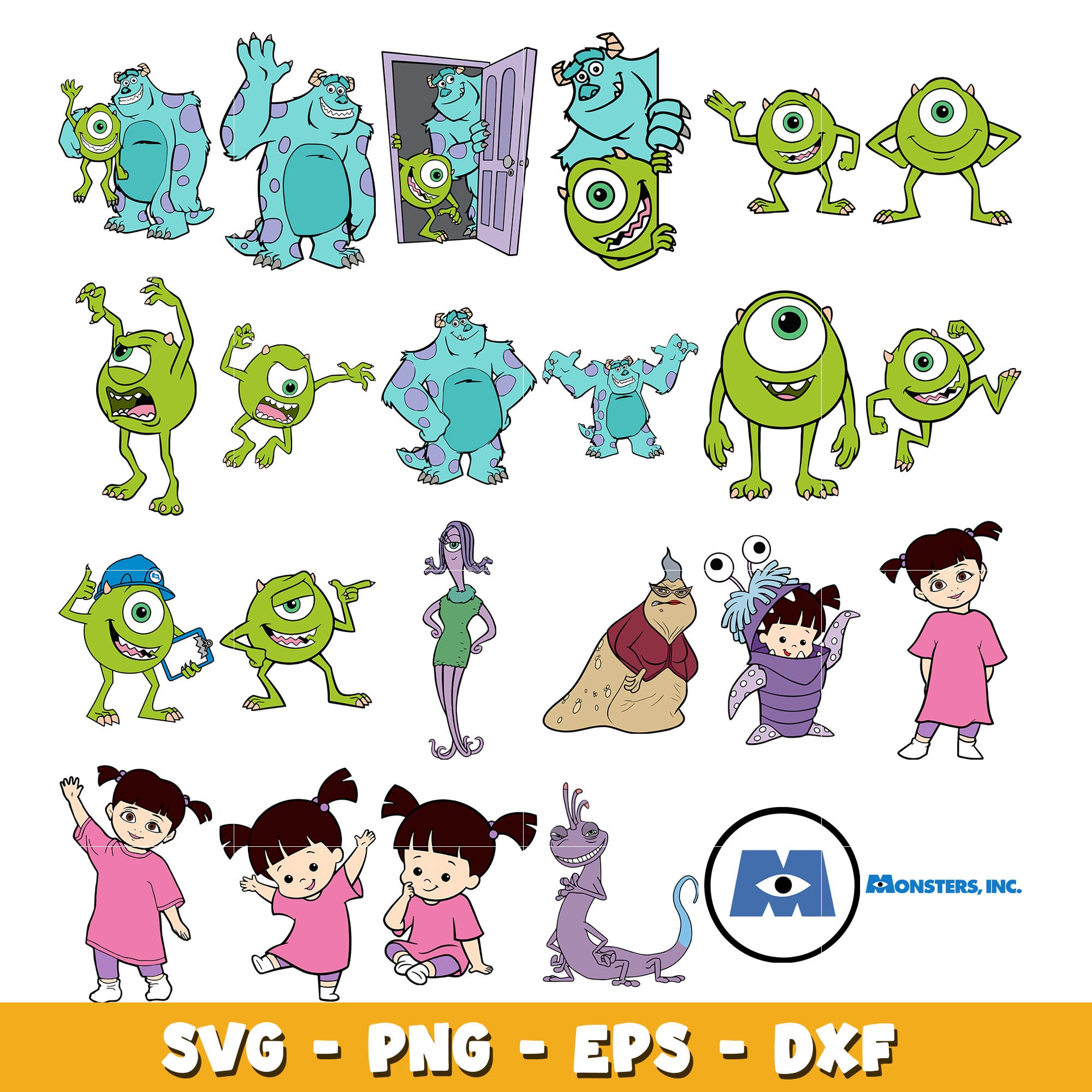 Baby Monster Inc Characters bundle svg, Disney cartoon svg, Digital do ...