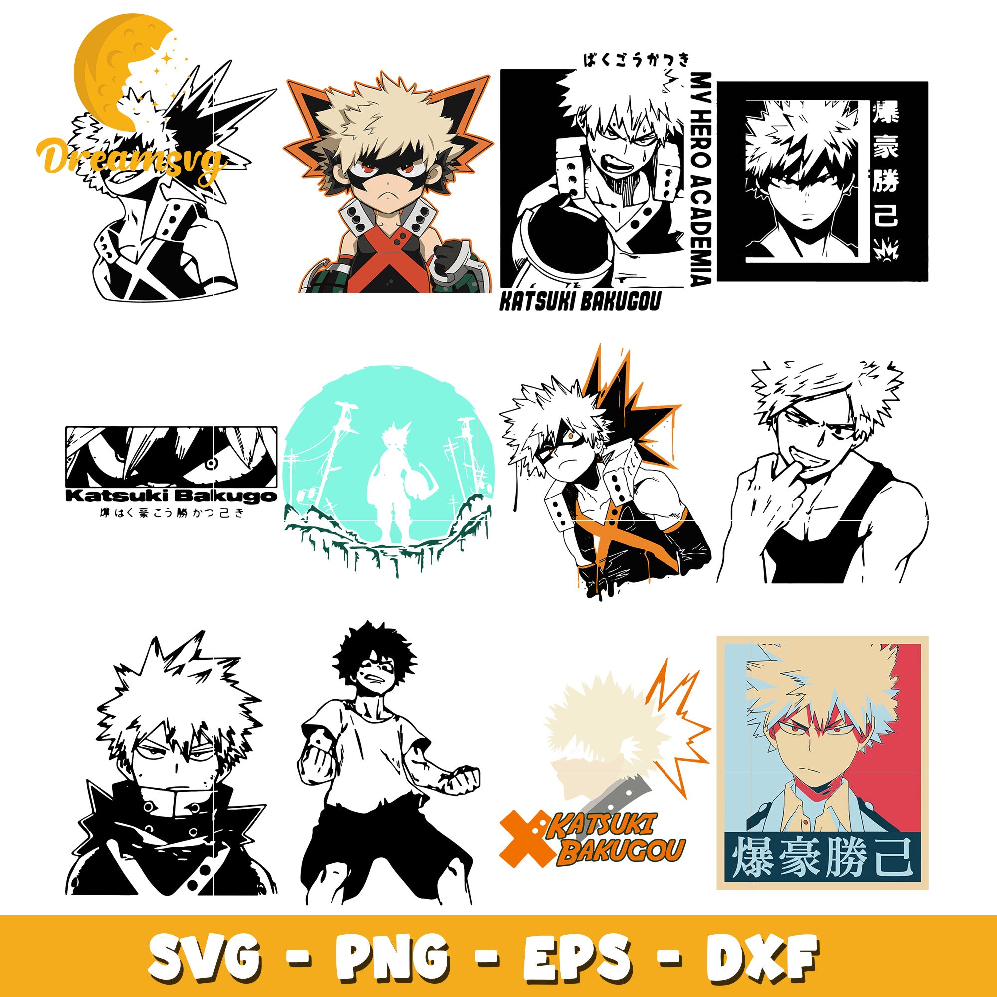 Katsuki bakugou character design bundle svg, my hero academia svg ...