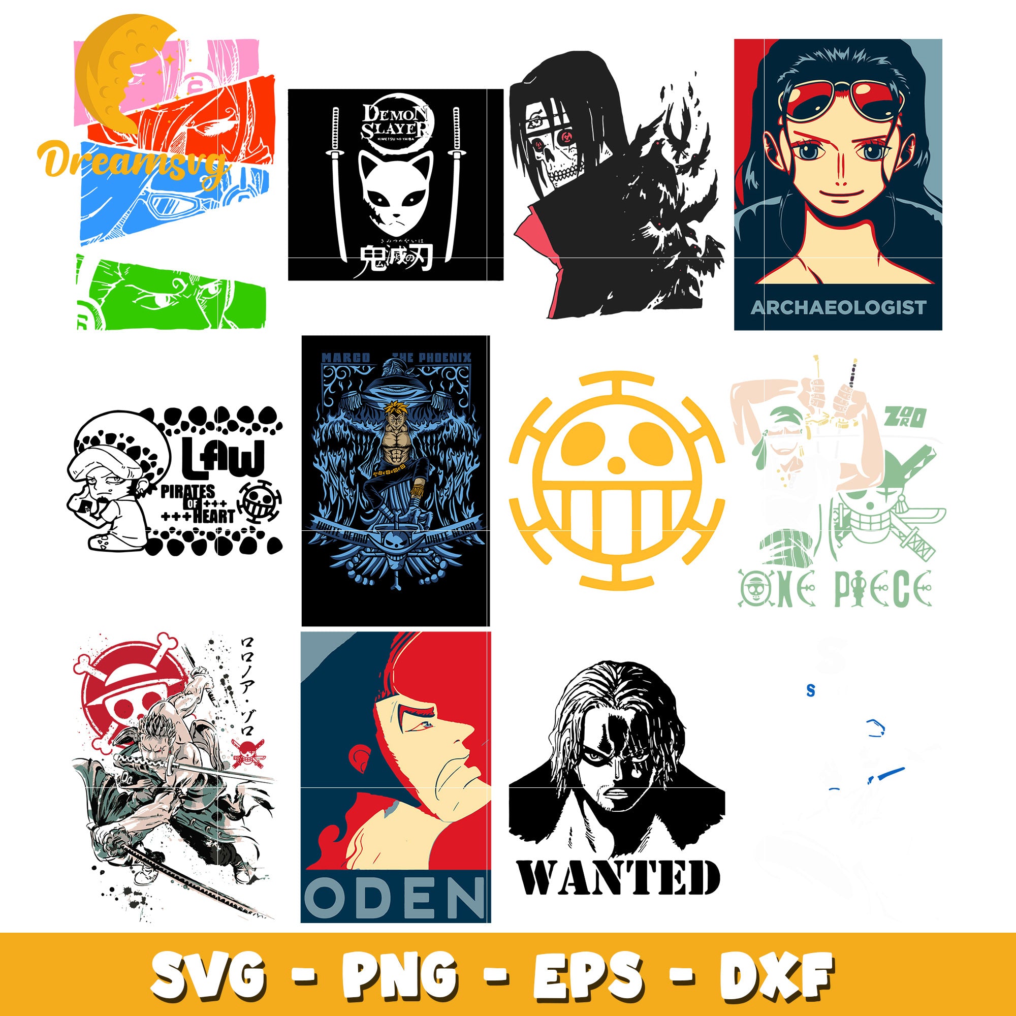 Law pirates of heart bundle svg, One piece characters svg, anime svg ...