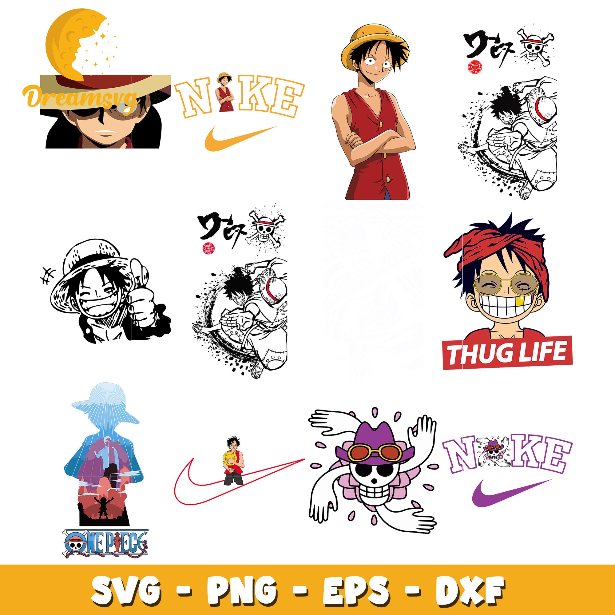 Monkey D.Luffy logo nike bundle svg, thug life svg, anime svg ...
