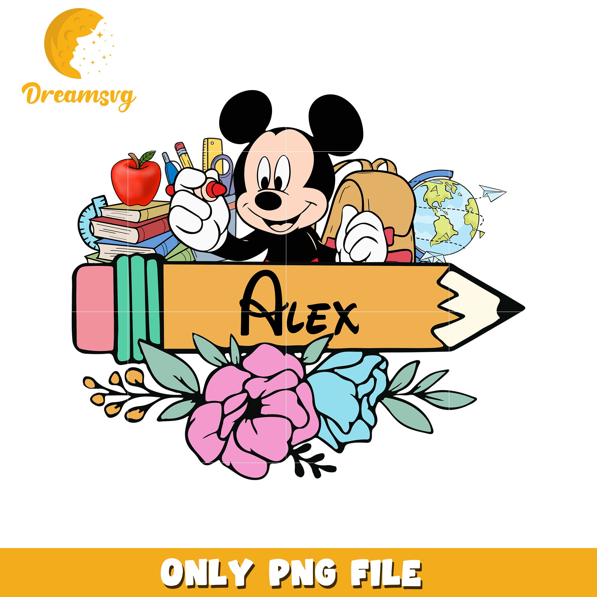 Personalized Mickey Mouse School Themed PNG Artwork Alex – DreamSVG Store