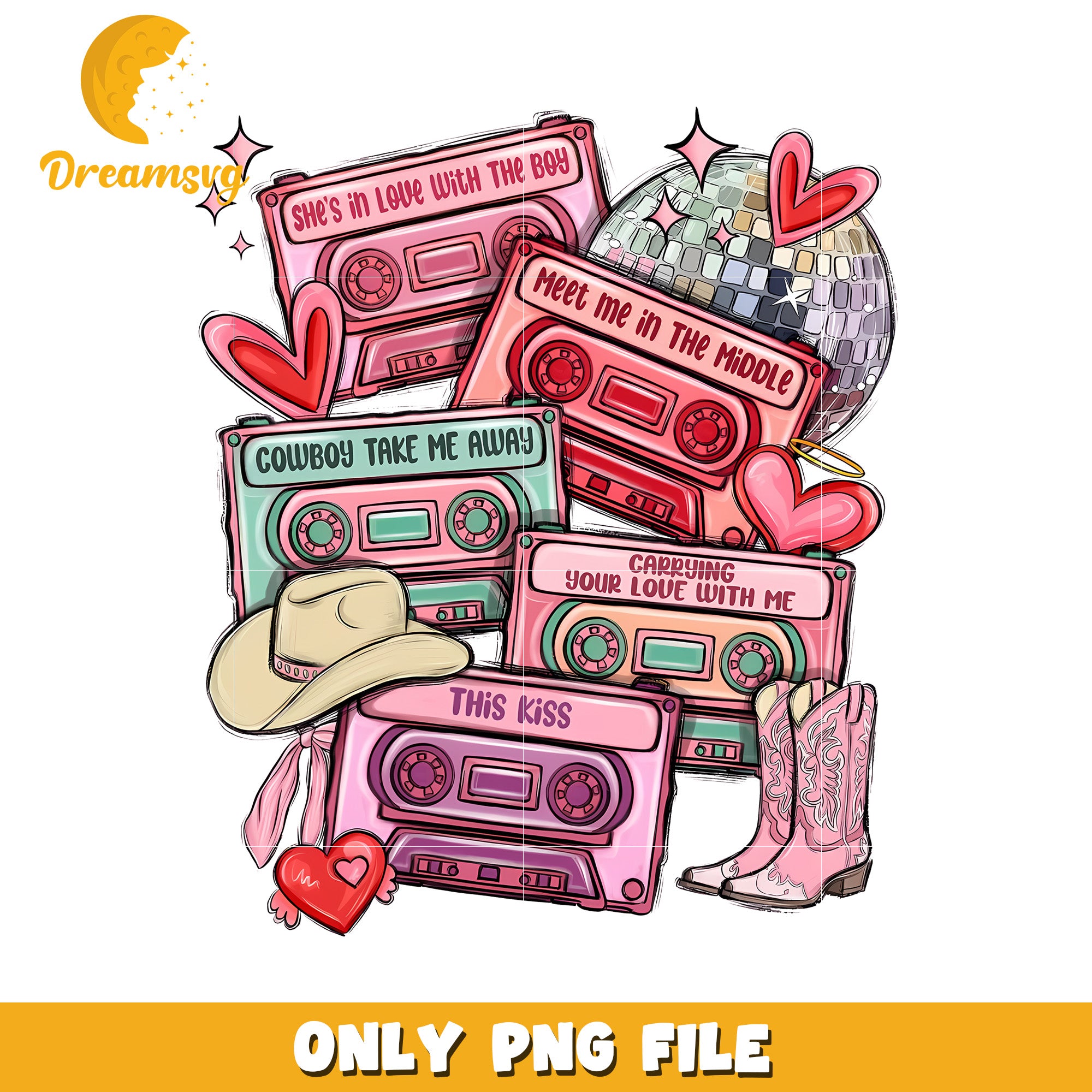Pink Cassette Tapes Country Love PNG – DreamSVG Store