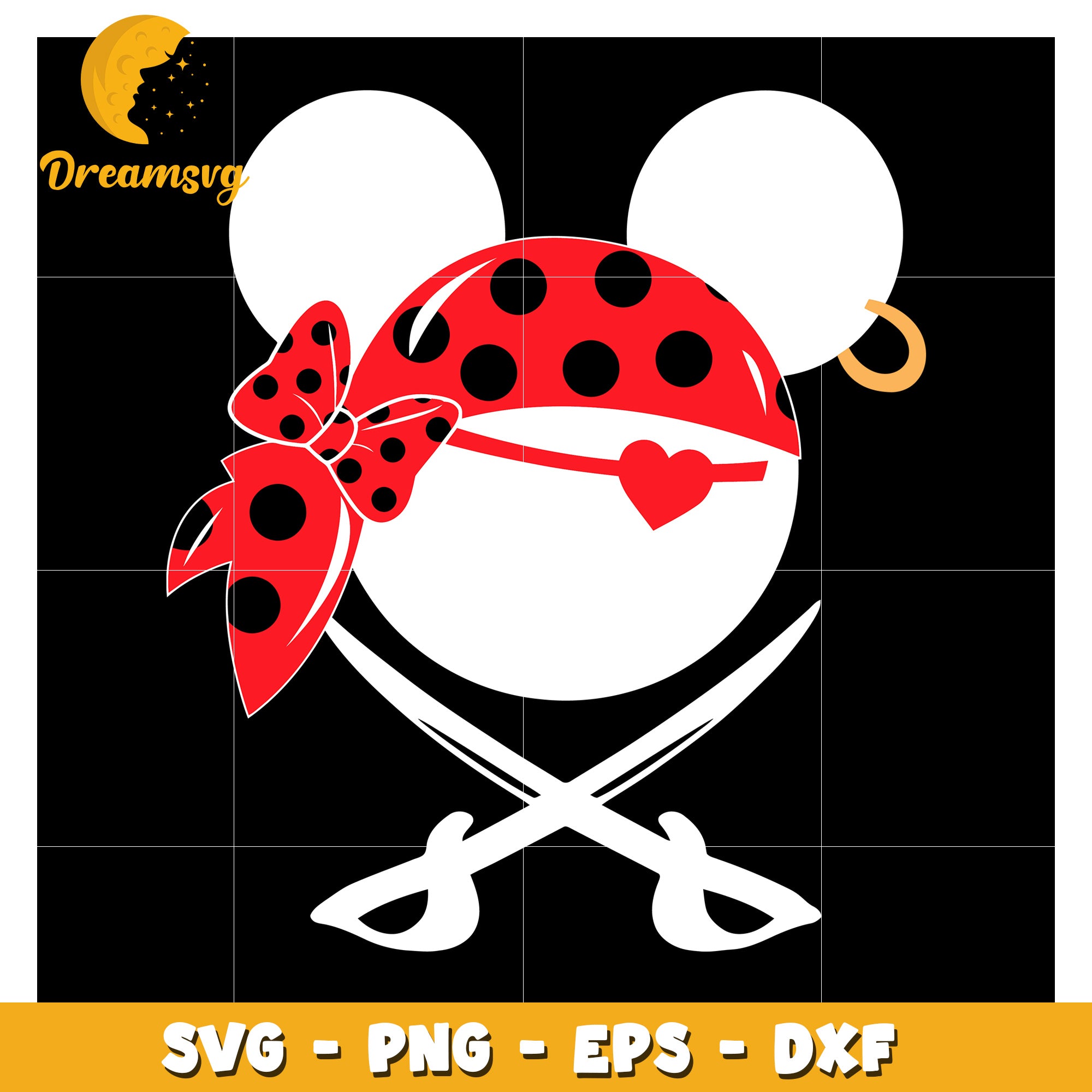 Pirate Mouse SVG Design with Bow and Crossbones File Format Bundle ...