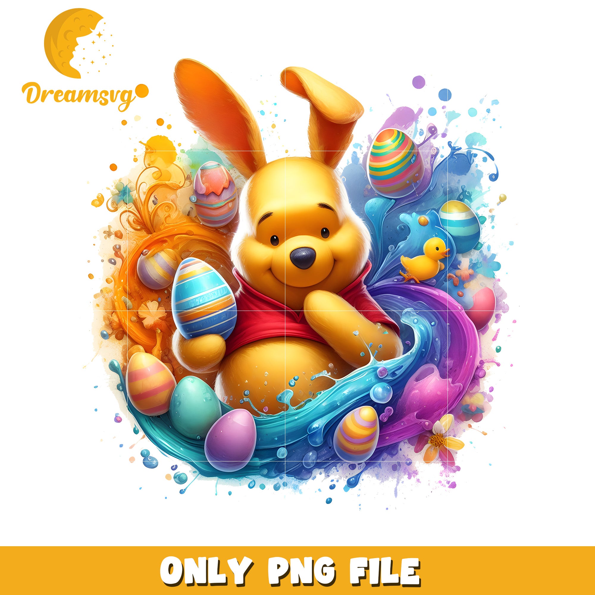 Pooh character colorful easter design png, disney png, easter eggs png ...