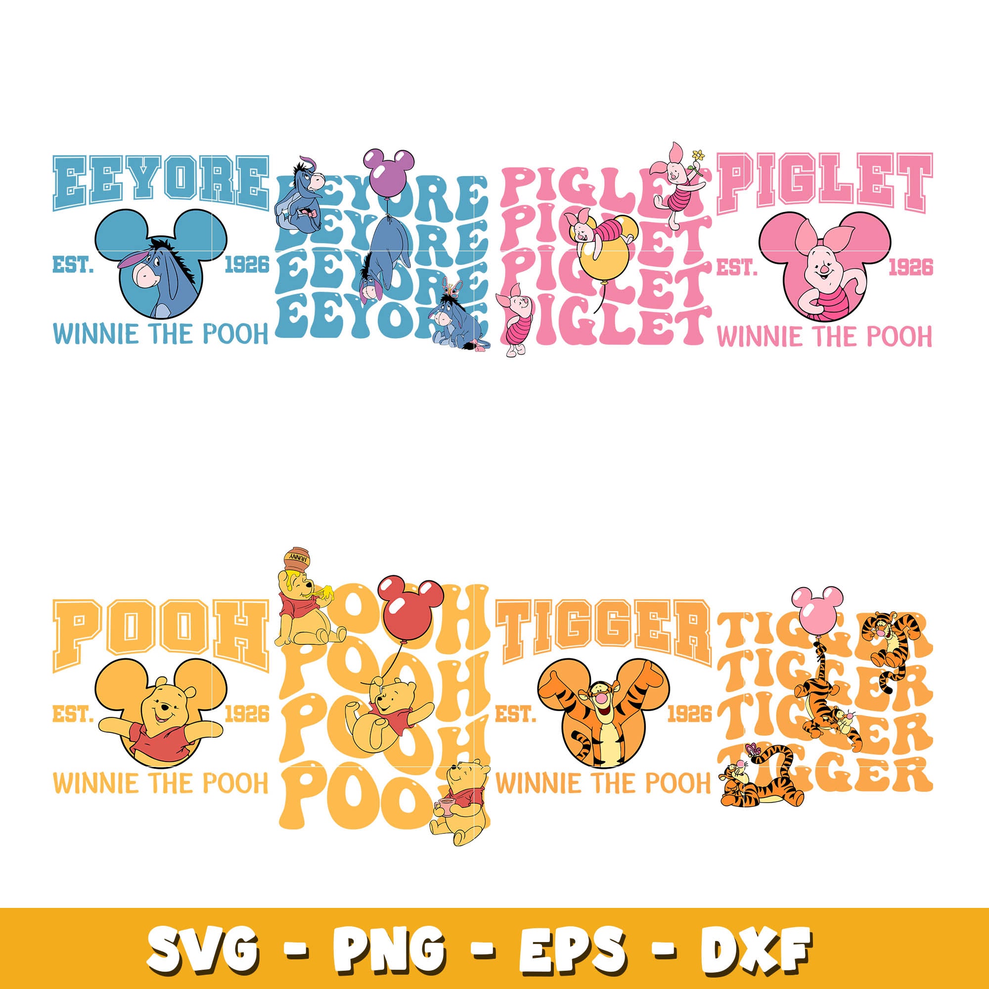 Winnie The Pooh Cartoon Characters bundle svg, winnie the pooh svg, Di ...