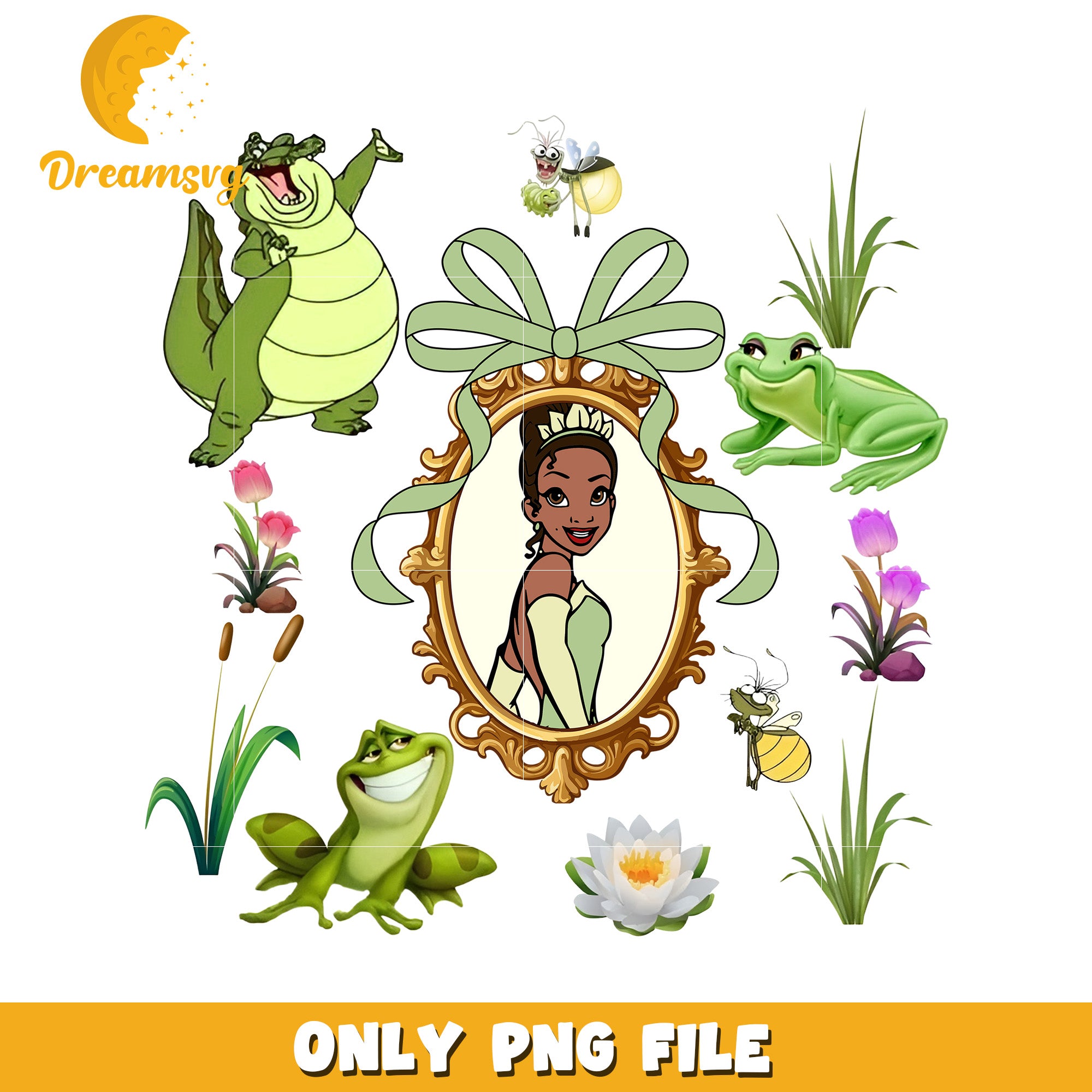 Princess and the frog princess picture frame with bowtie png, beautifu ...