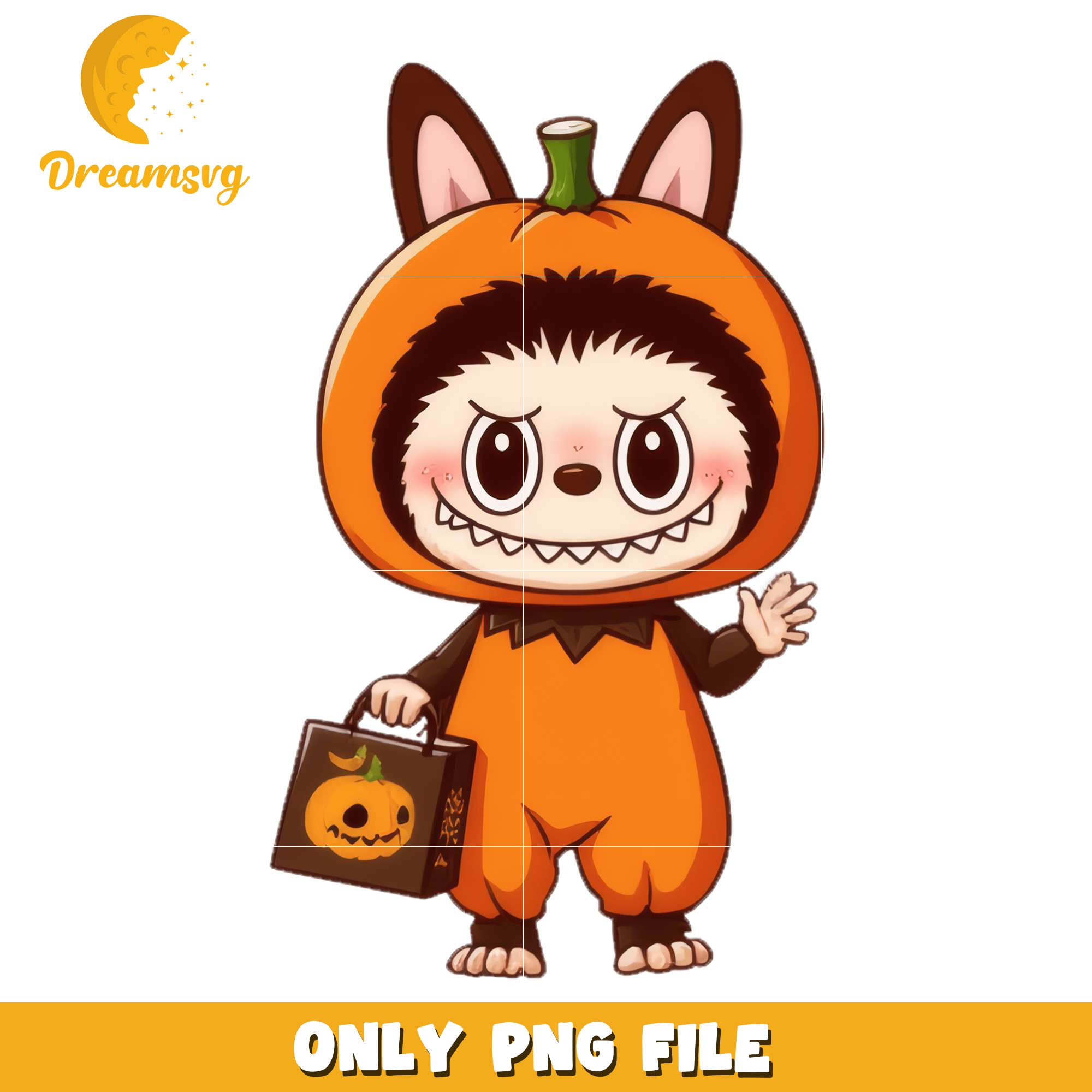 Pumpkin costume labubu png, halloween cartoons png, halloween labubu p ...
