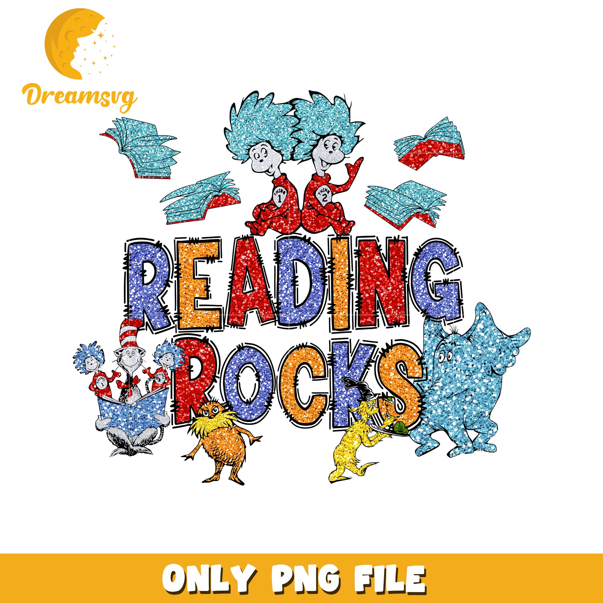 Reading Rocks Fun PNG File for Kids and Book Lovers – DreamSVG Store