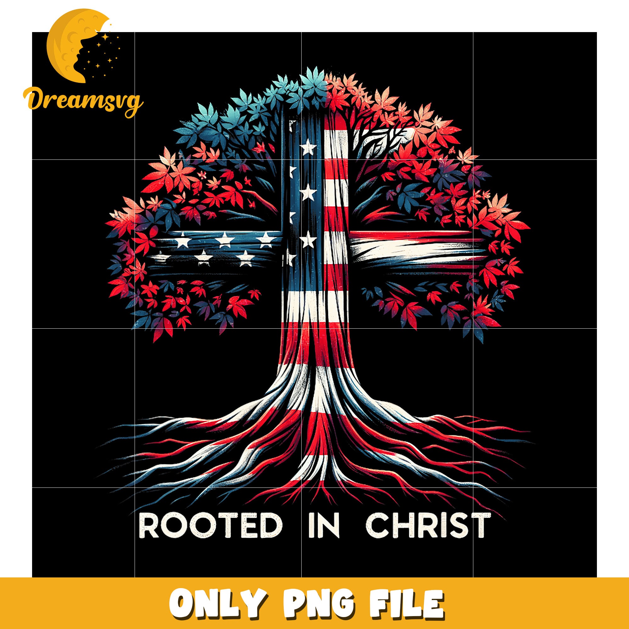 Rooted In Christ American Flag Tree PNG – DreamSVG Store