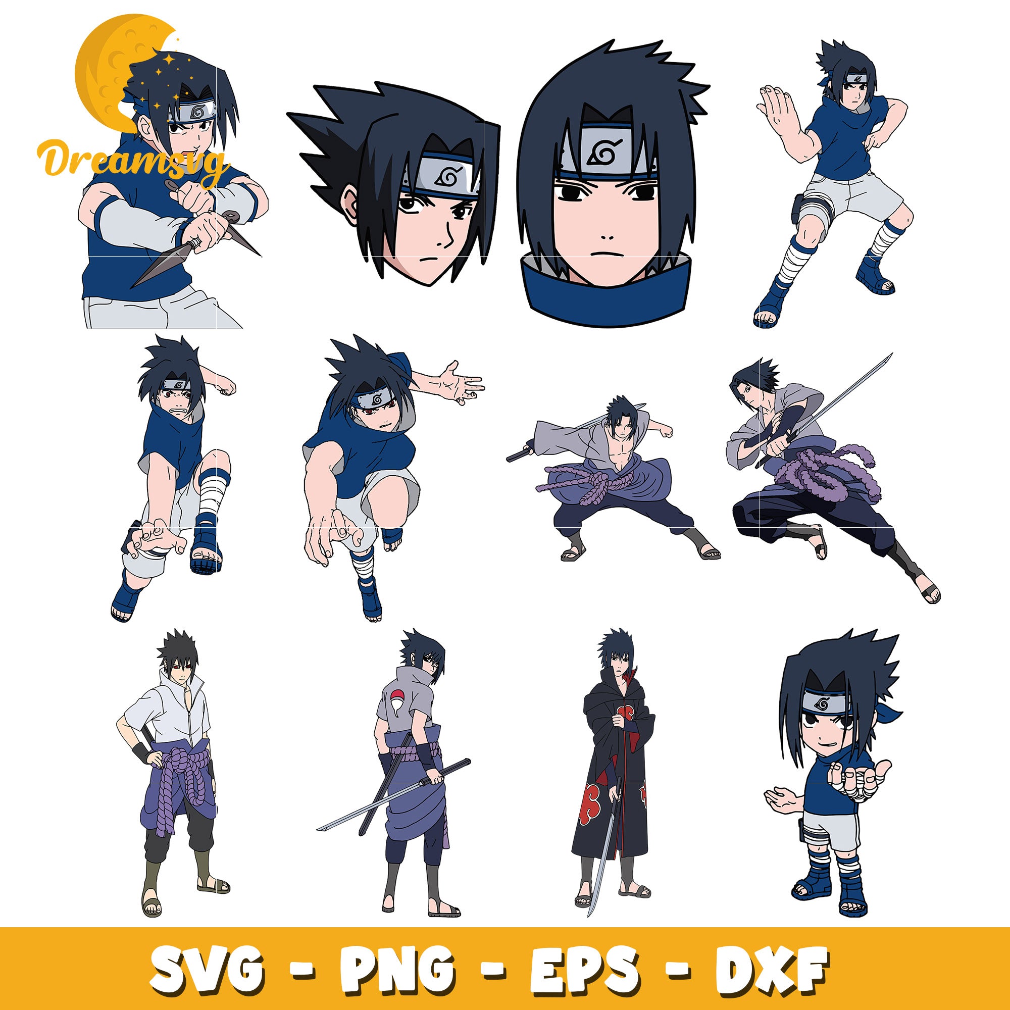 Uchiha Sasuke characters bundle svg, Naruto shippuden svg – DreamSVG Store