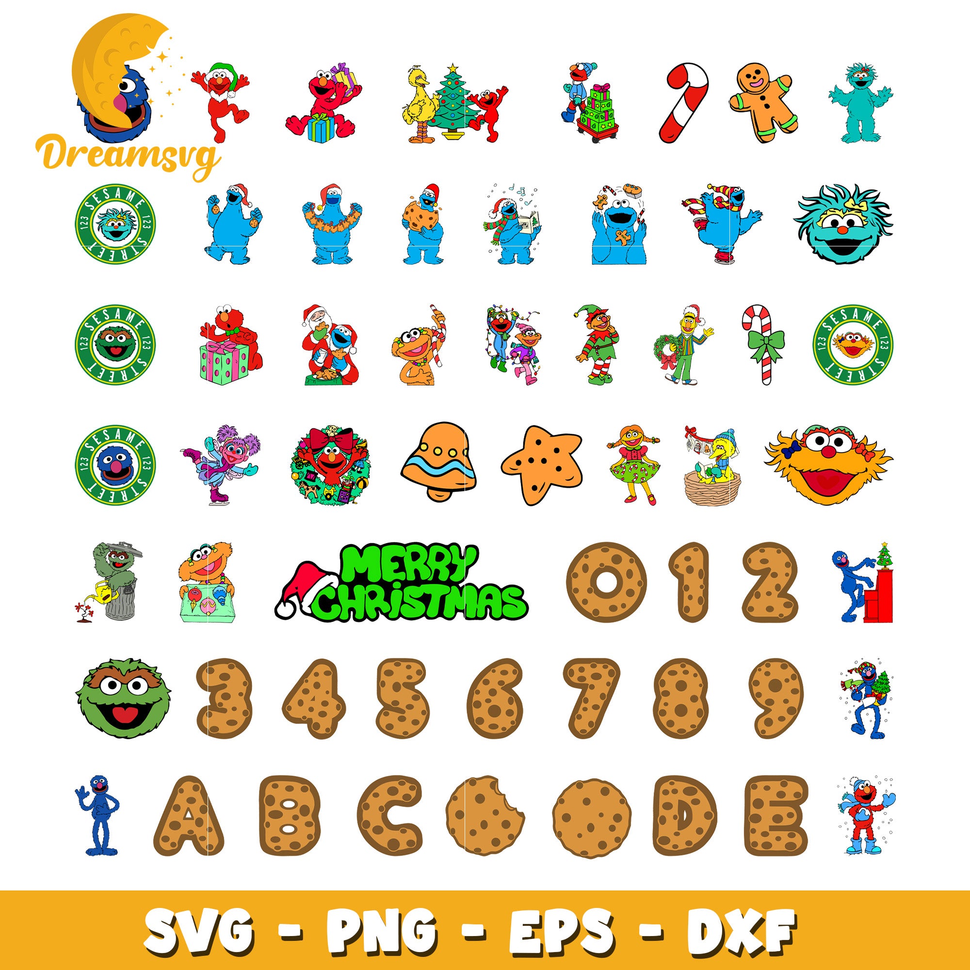 Sesam Street merry christmas bundle svg, Sesam Street characters svg ...