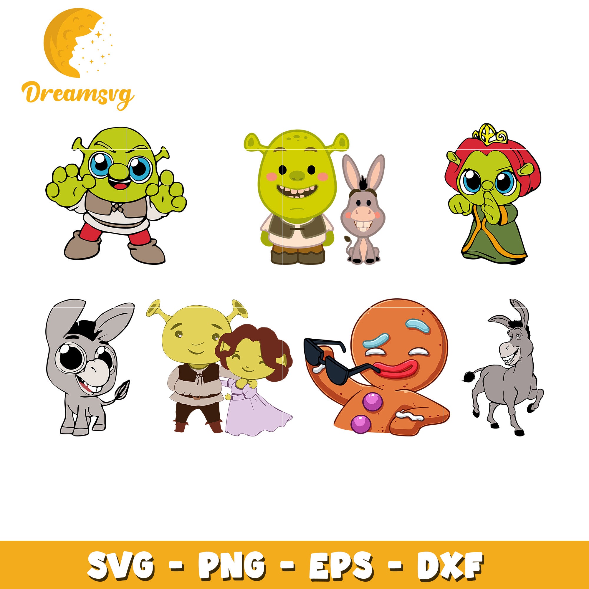 Shrek characters chibi svg bundle, shrek svg, shrek donkey svg ...