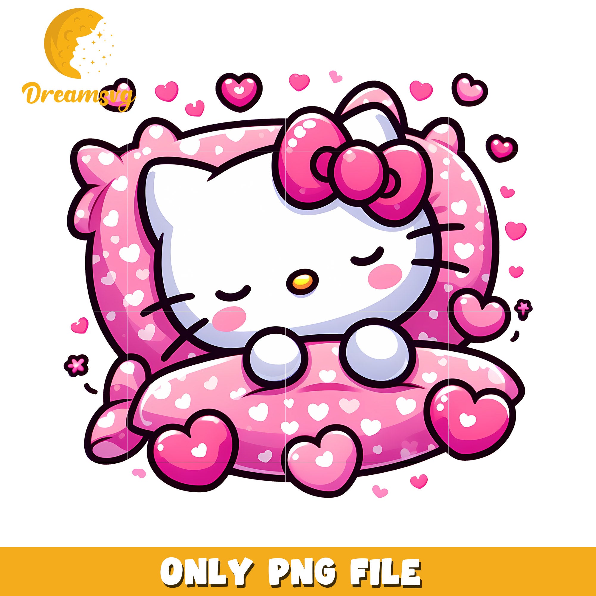 Sleeping Hello Kitty PNG Cute Pink Heart Design – DreamSVG Store