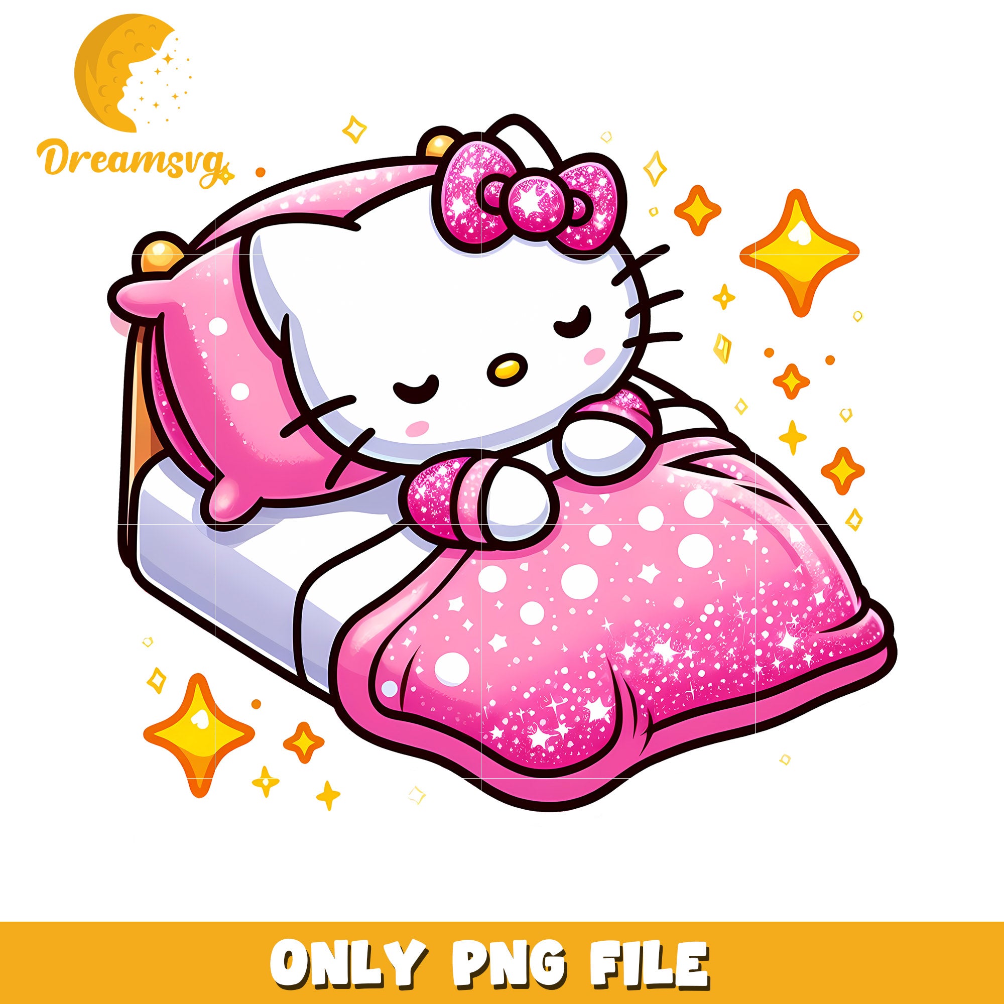 Sleeping Hello Kitty PNG Glitter Design – DreamSVG Store