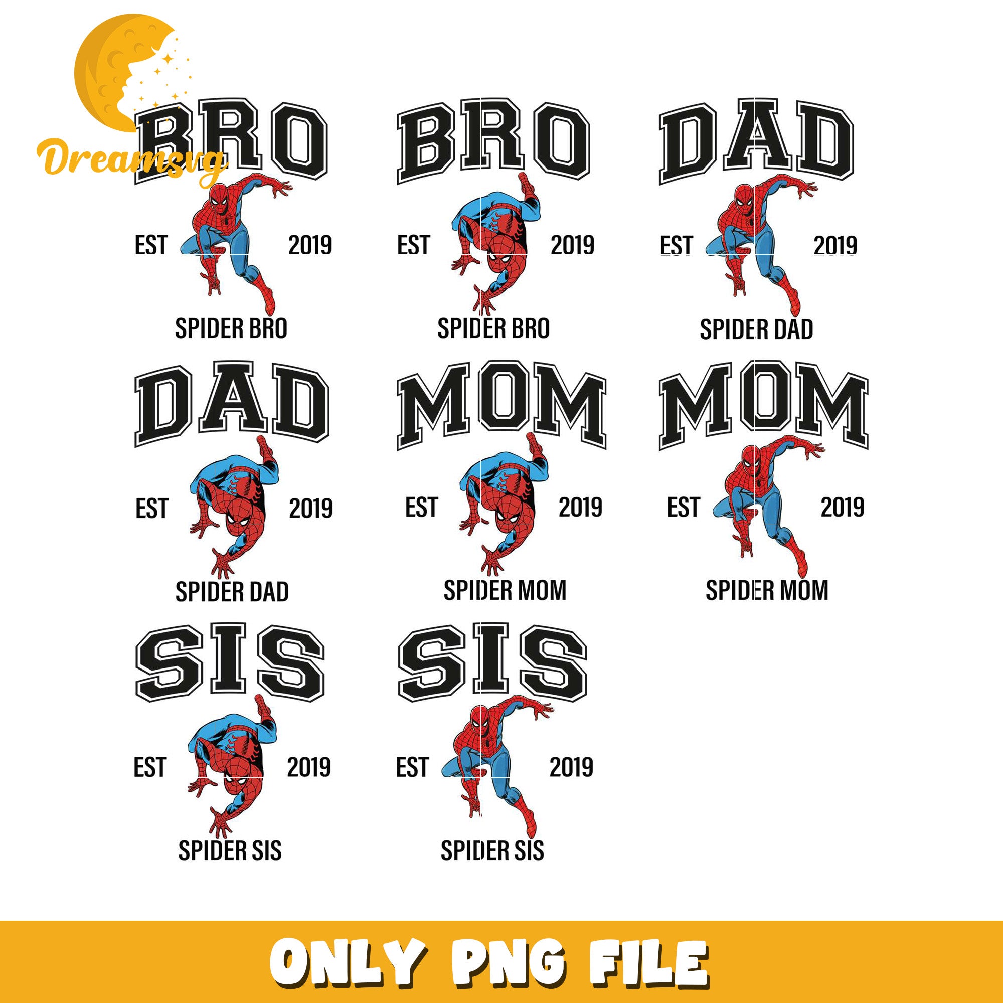 Spider Family Bundle PNG Spider Dad Mom Bro Sis Designs – DreamSVG Store