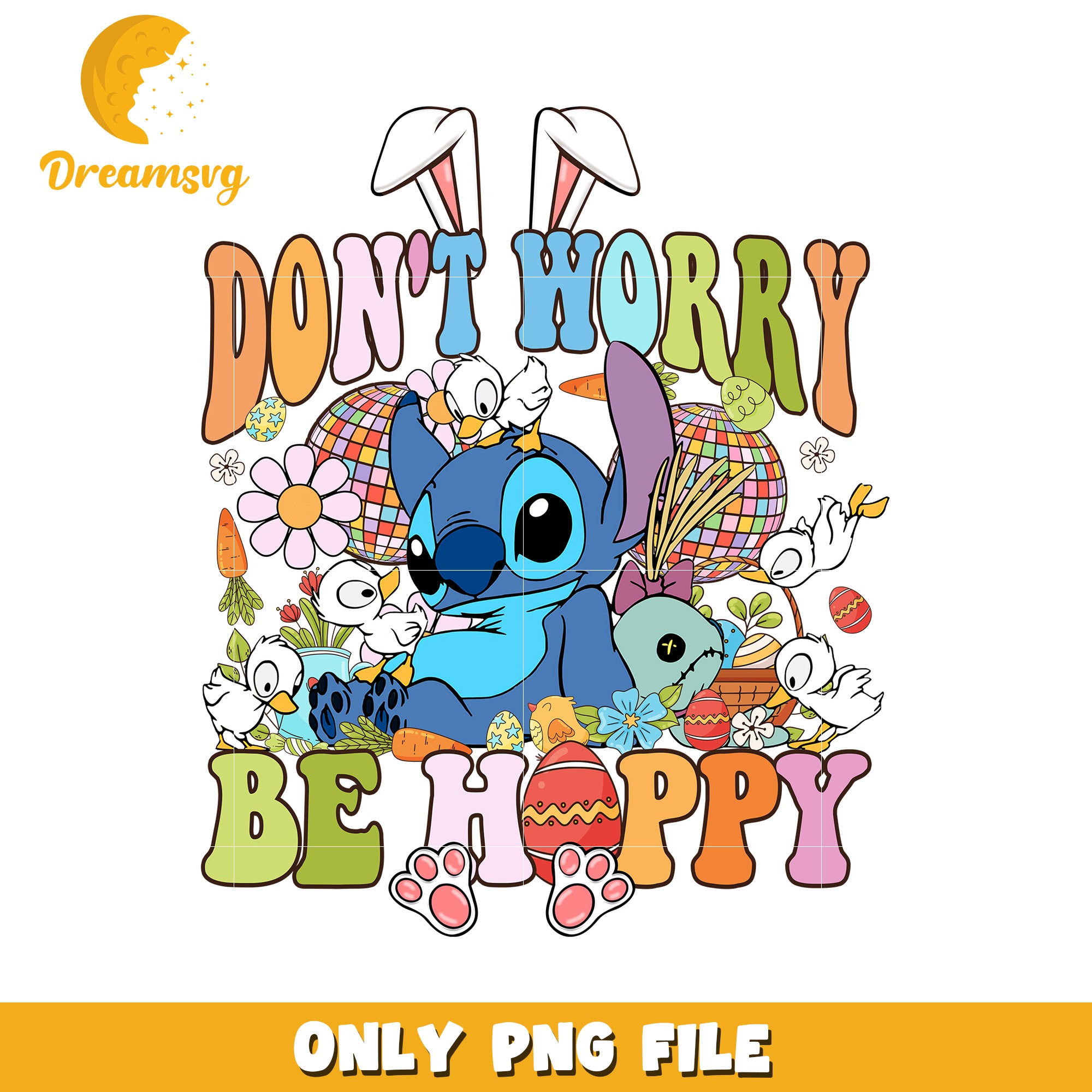 Stitch Easter PNG Happy Bunny Design – DreamSVG Store
