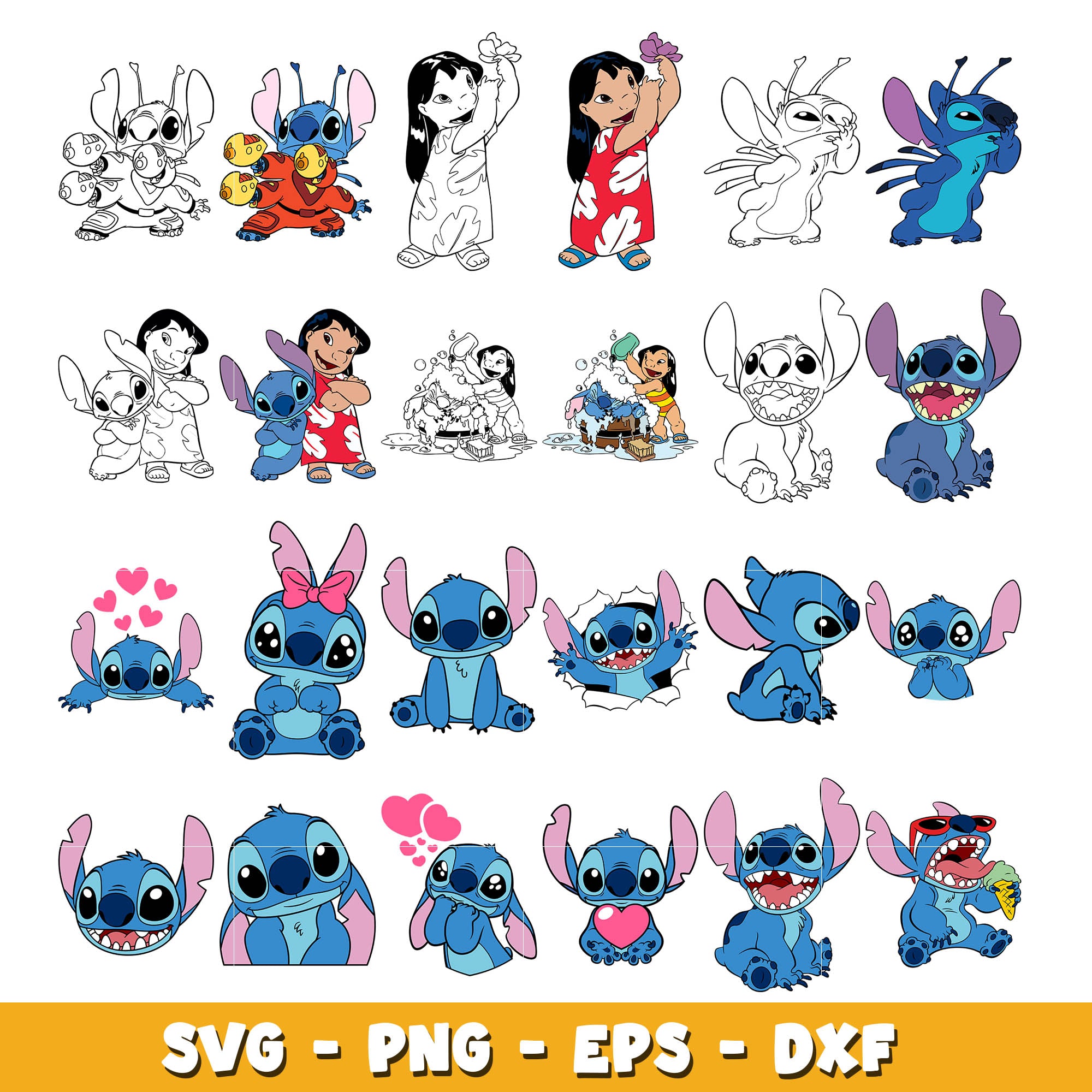 Stitch Disney cartoon character bundle svg, Disney svg, Digital downlo ...