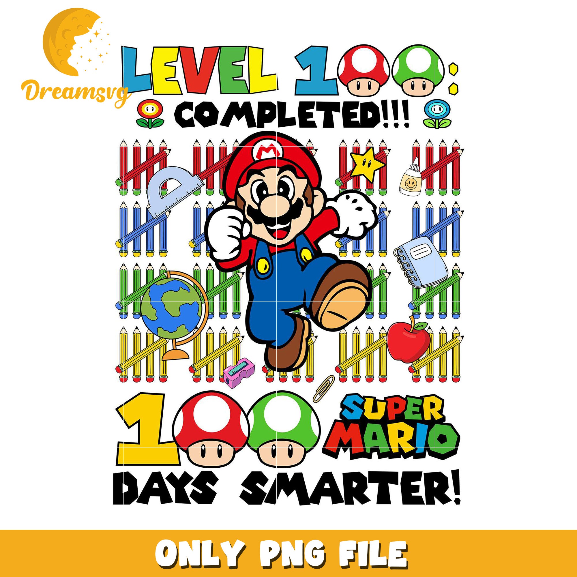 Super Mario 100 Days Smarter PNG – DreamSVG Store