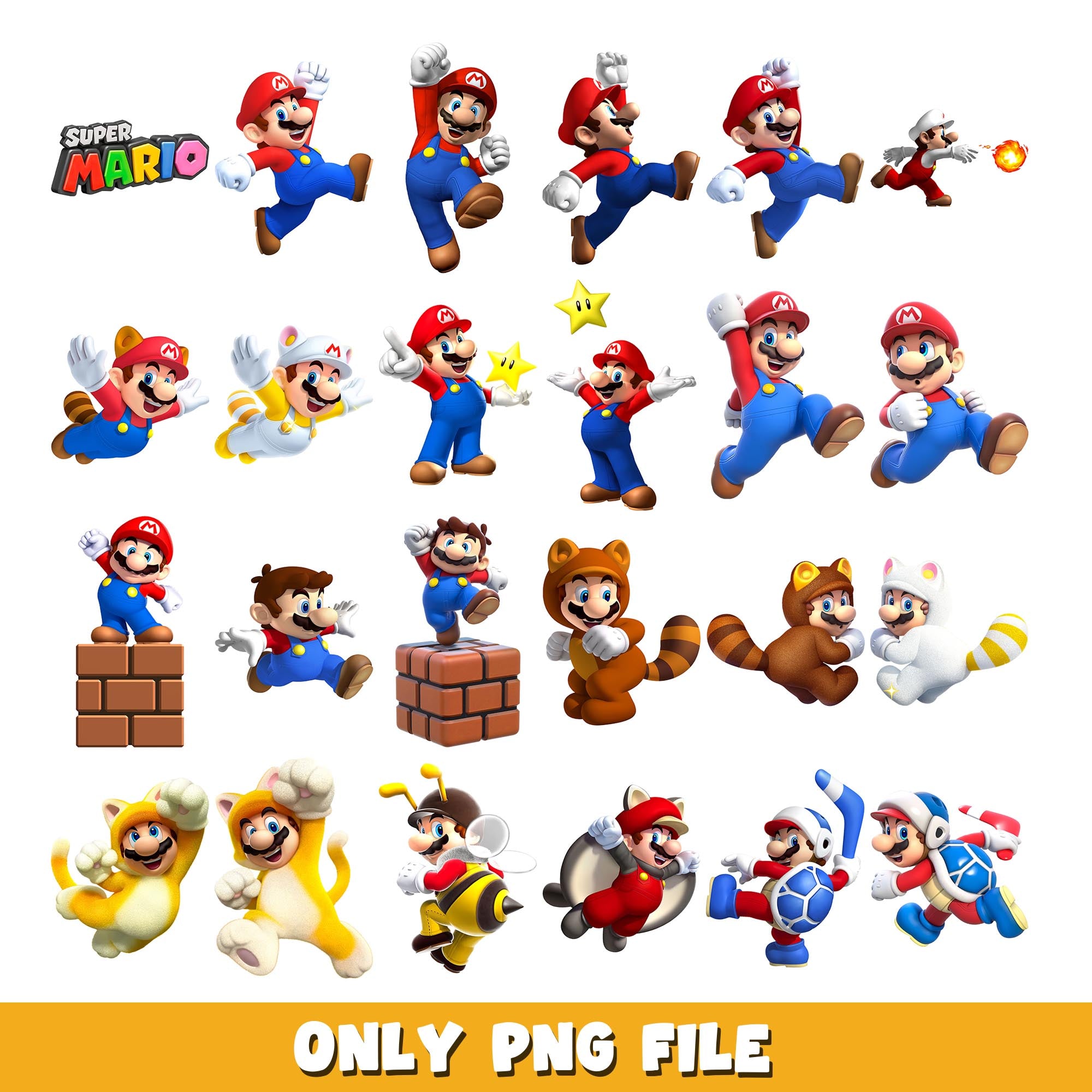 Super Mario cute hero characters png, Super Mario bundle png, cartoon ...
