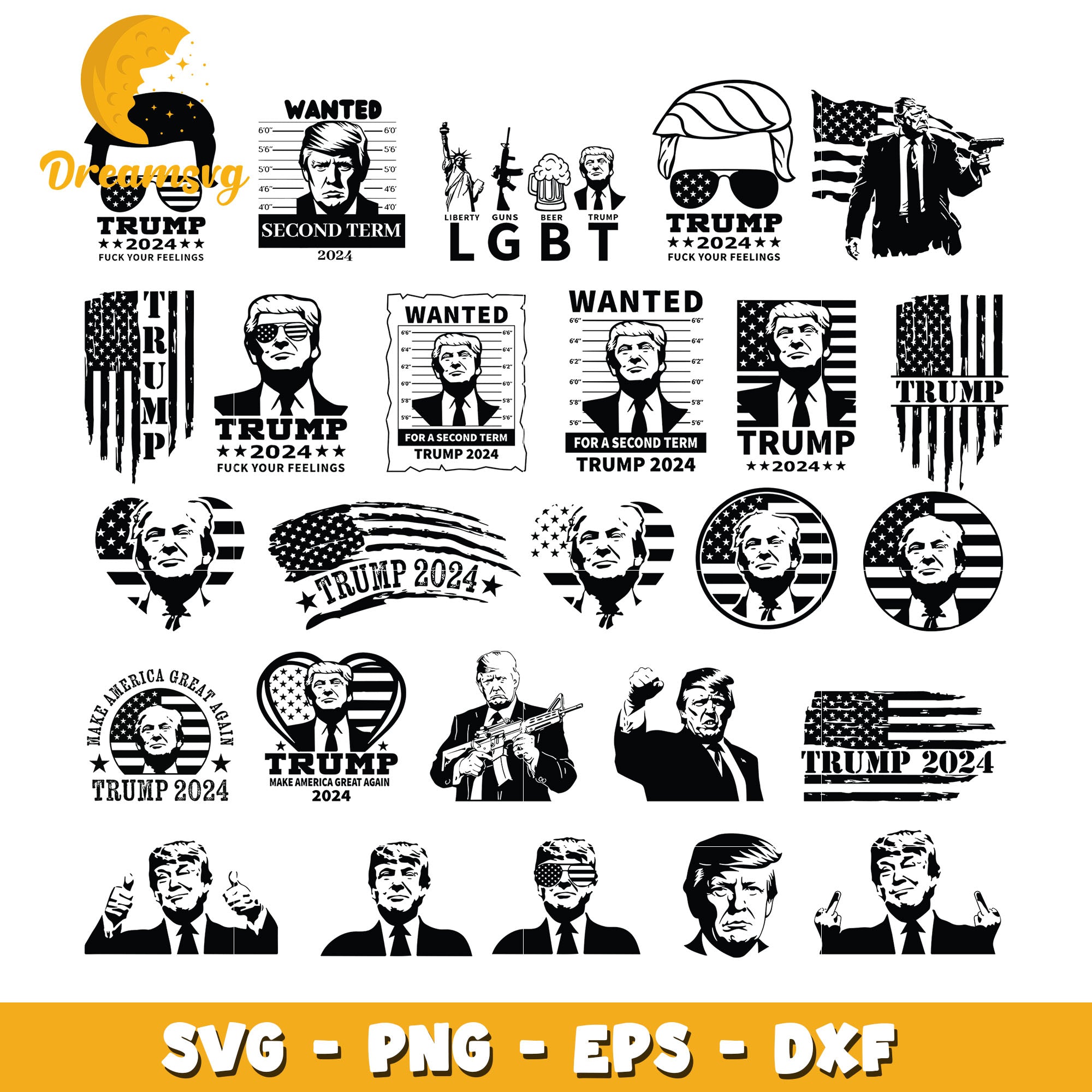 Trump with flag america black white bundle svg, trump with flag svg ...