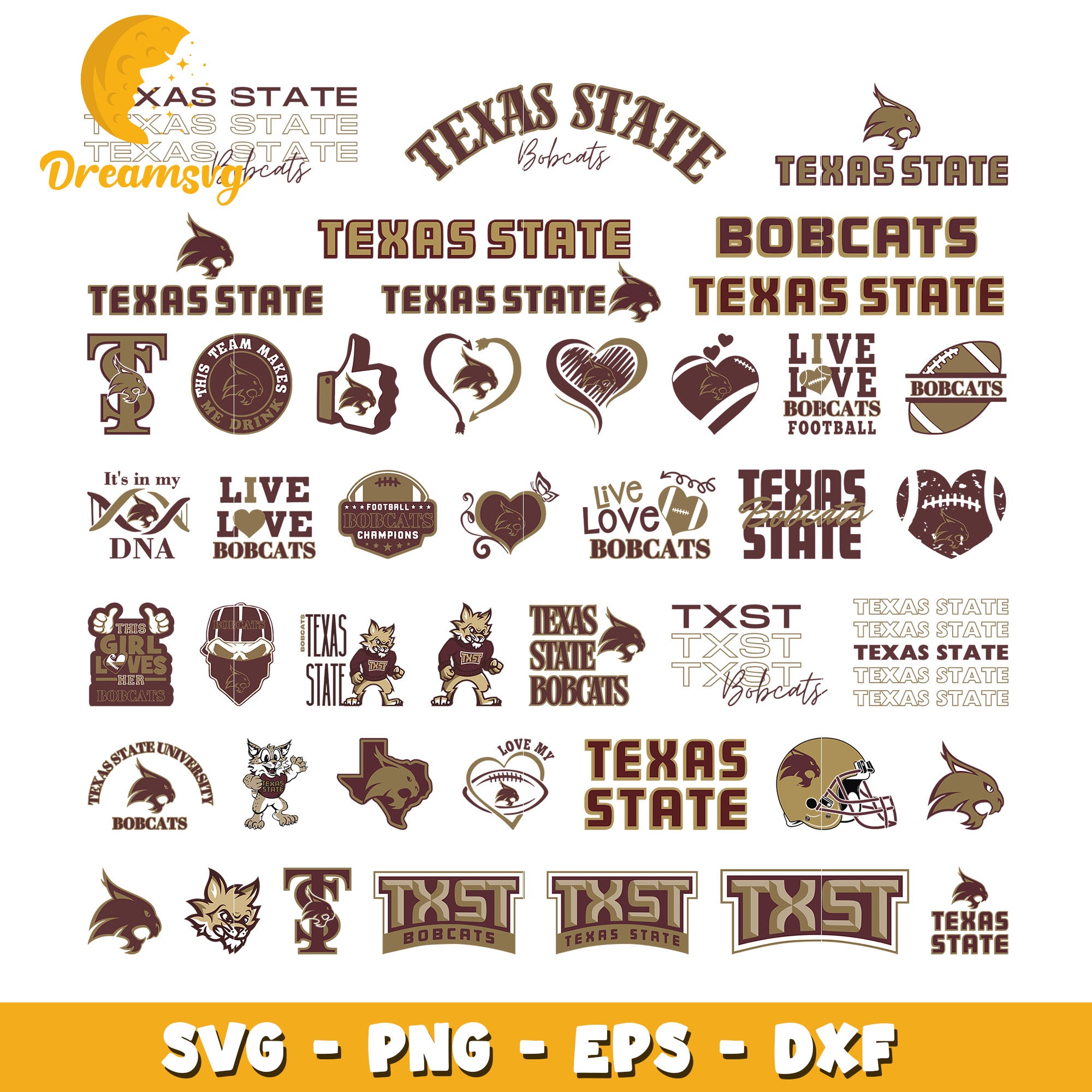 Texas state bobcats logo bundle svg, texas state bobcats football svg ...