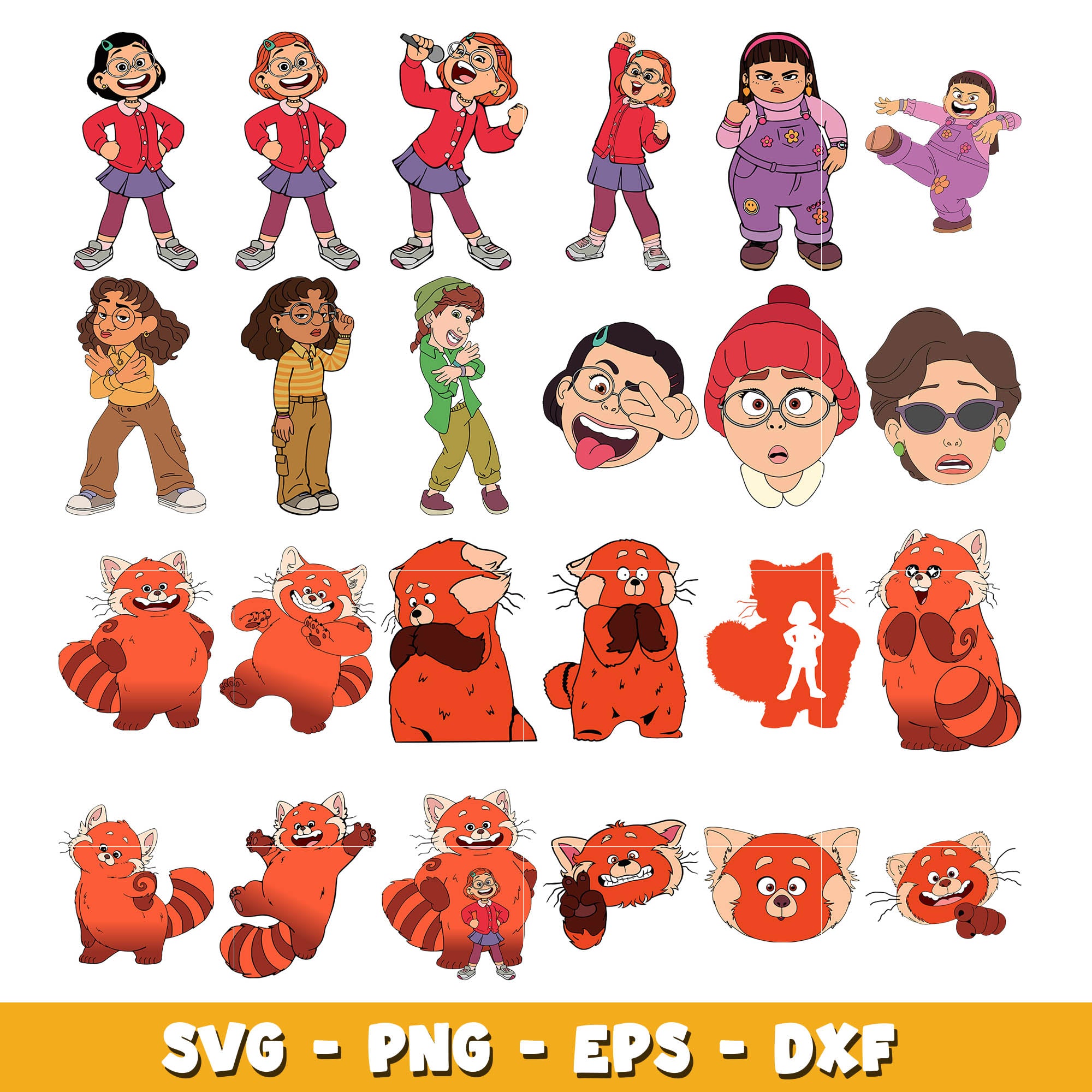 Turning red and friends bundle svg, Disney cartoon svg, Digital downlo ...