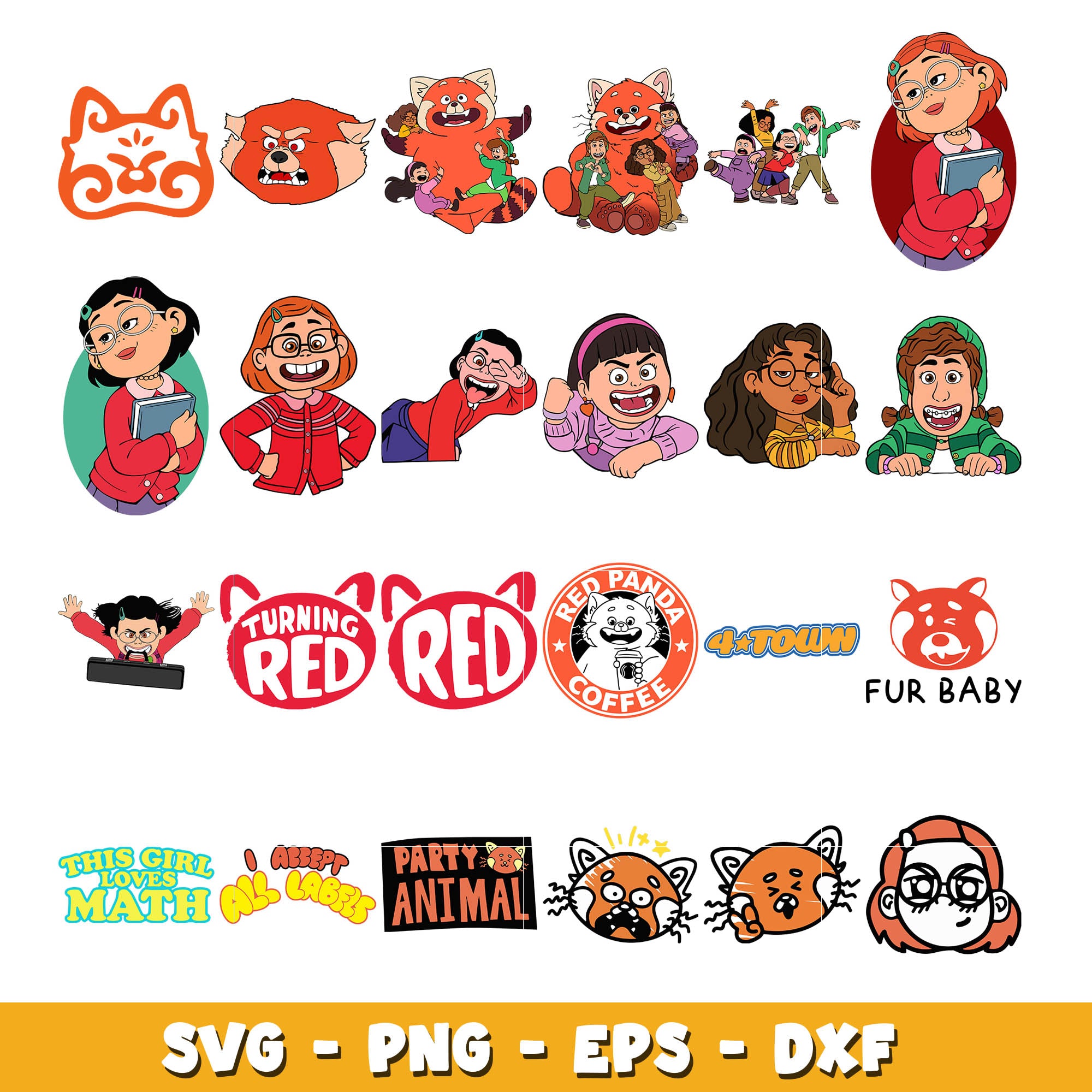 Disney Turning red characters bundle svg, Disney cartoon svg, Digital ...