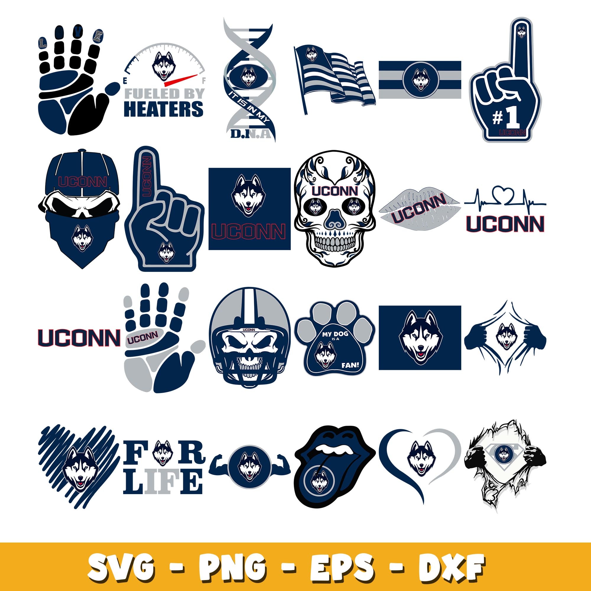 Uconn Huskies Decal football Bundle svg, Uconn Huskies Decal logo svg ...