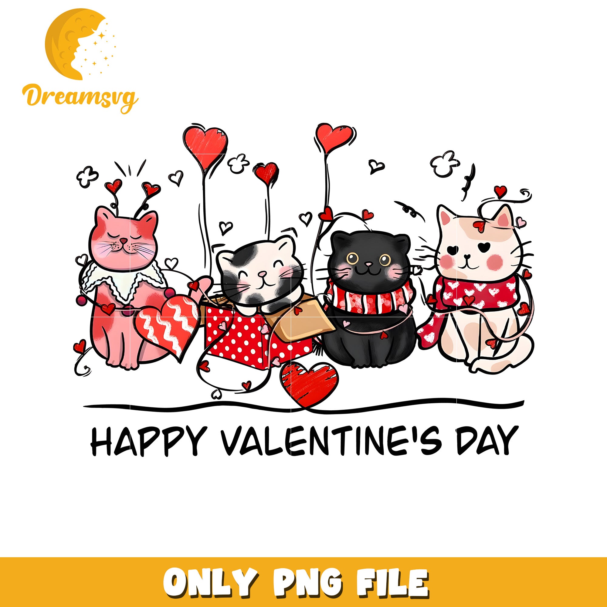 Valentines Day Cats PNG Design – DreamSVG Store