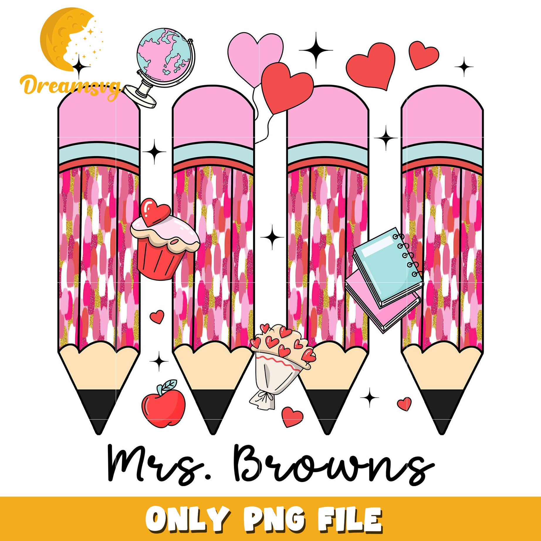Vintage colorful pencial teacher life valentine png, valentine png ...