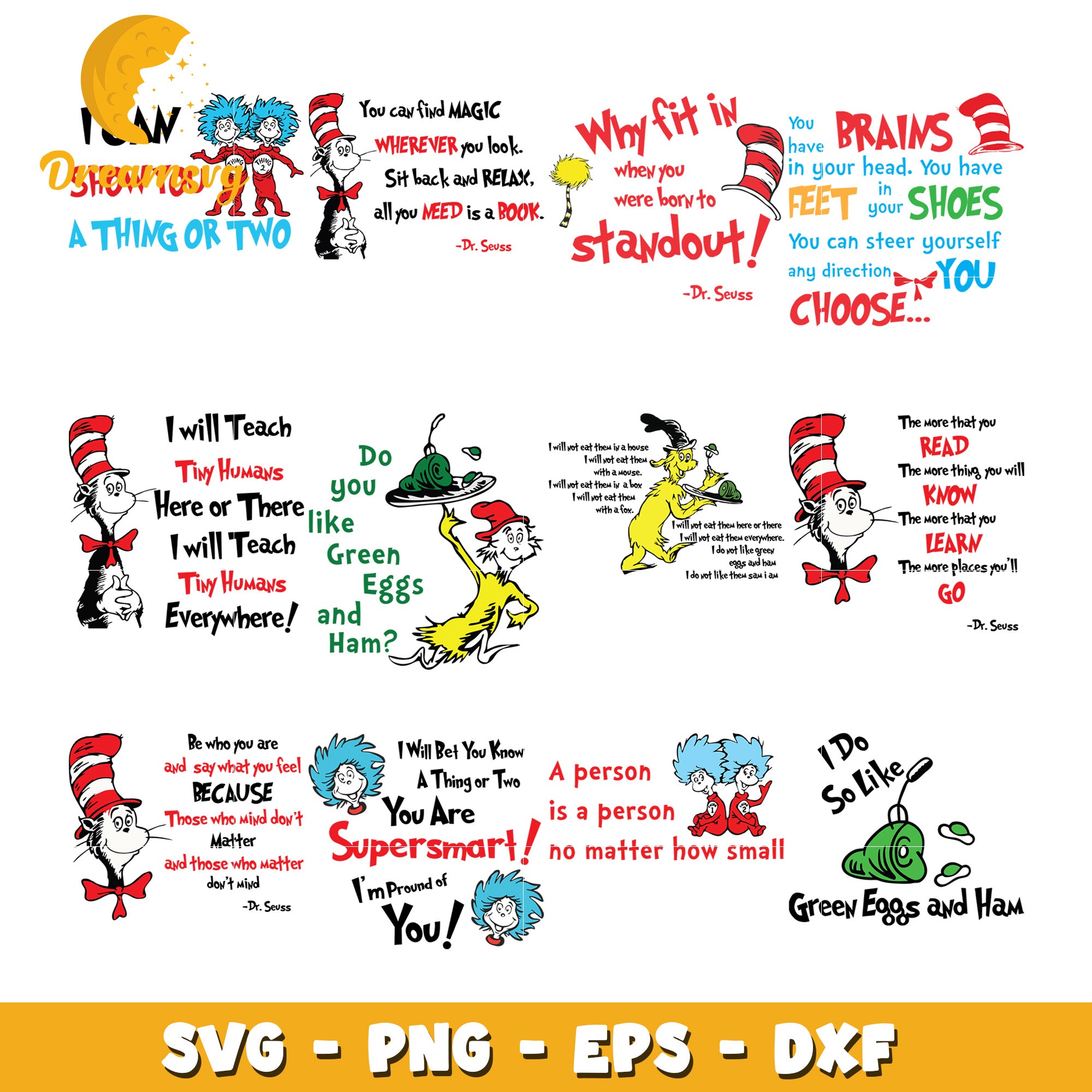 Whimsical Dr Seuss Quote Bundle SVG for Kids Craft – DreamSVG Store