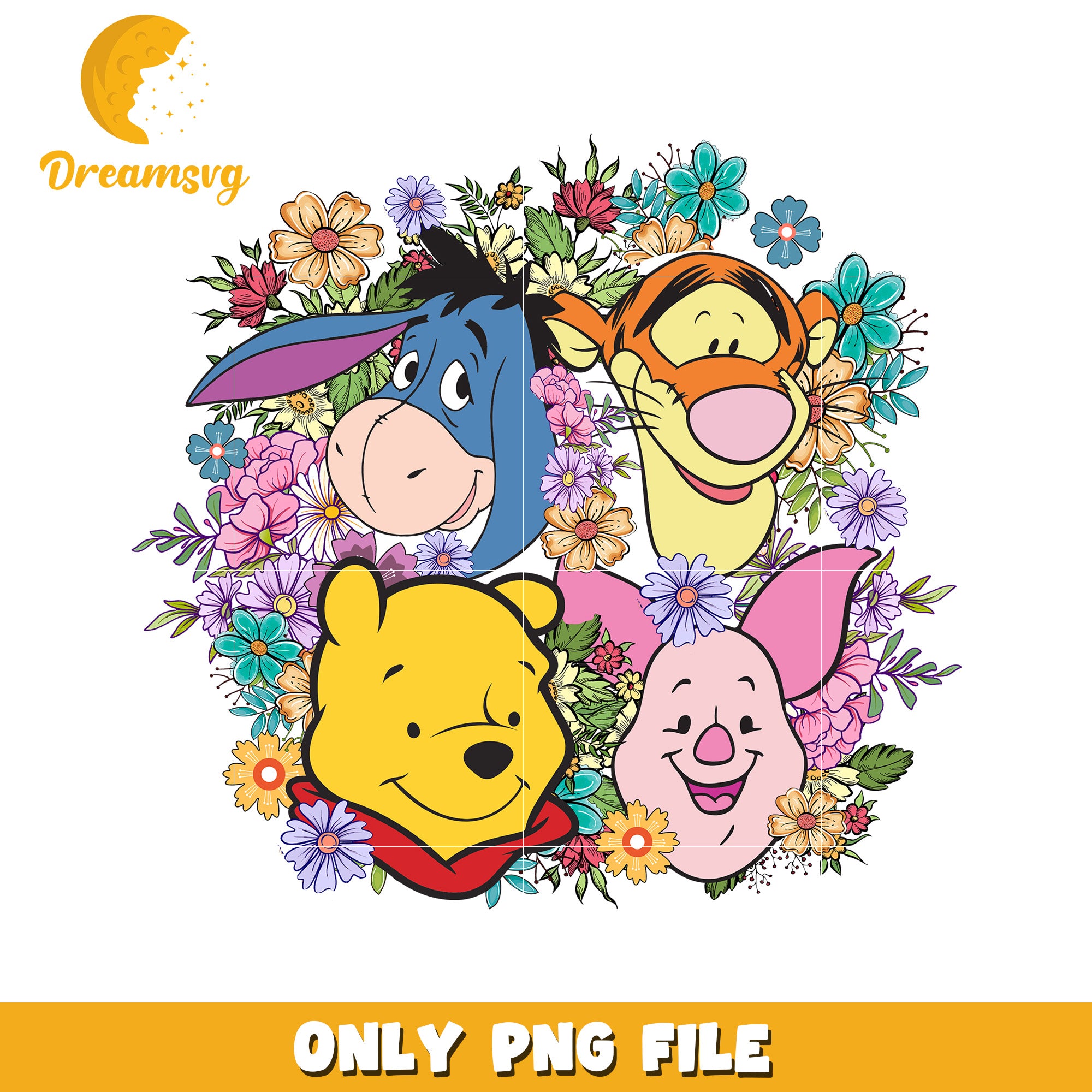 Winnie the Pooh Friends Floral Design PNG Downloadable Art – DreamSVG Store