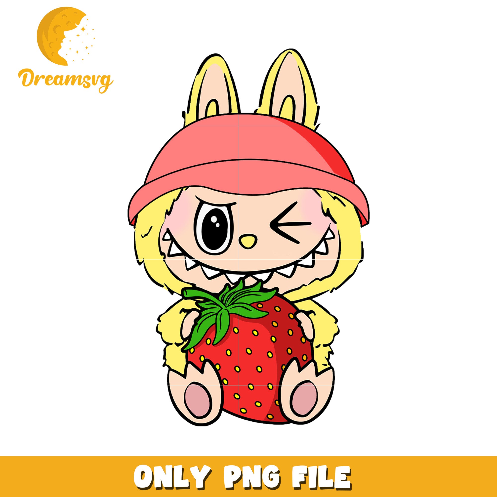 Yellow labubu and strawberry png, cute labubu png, labubu cartoon png ...