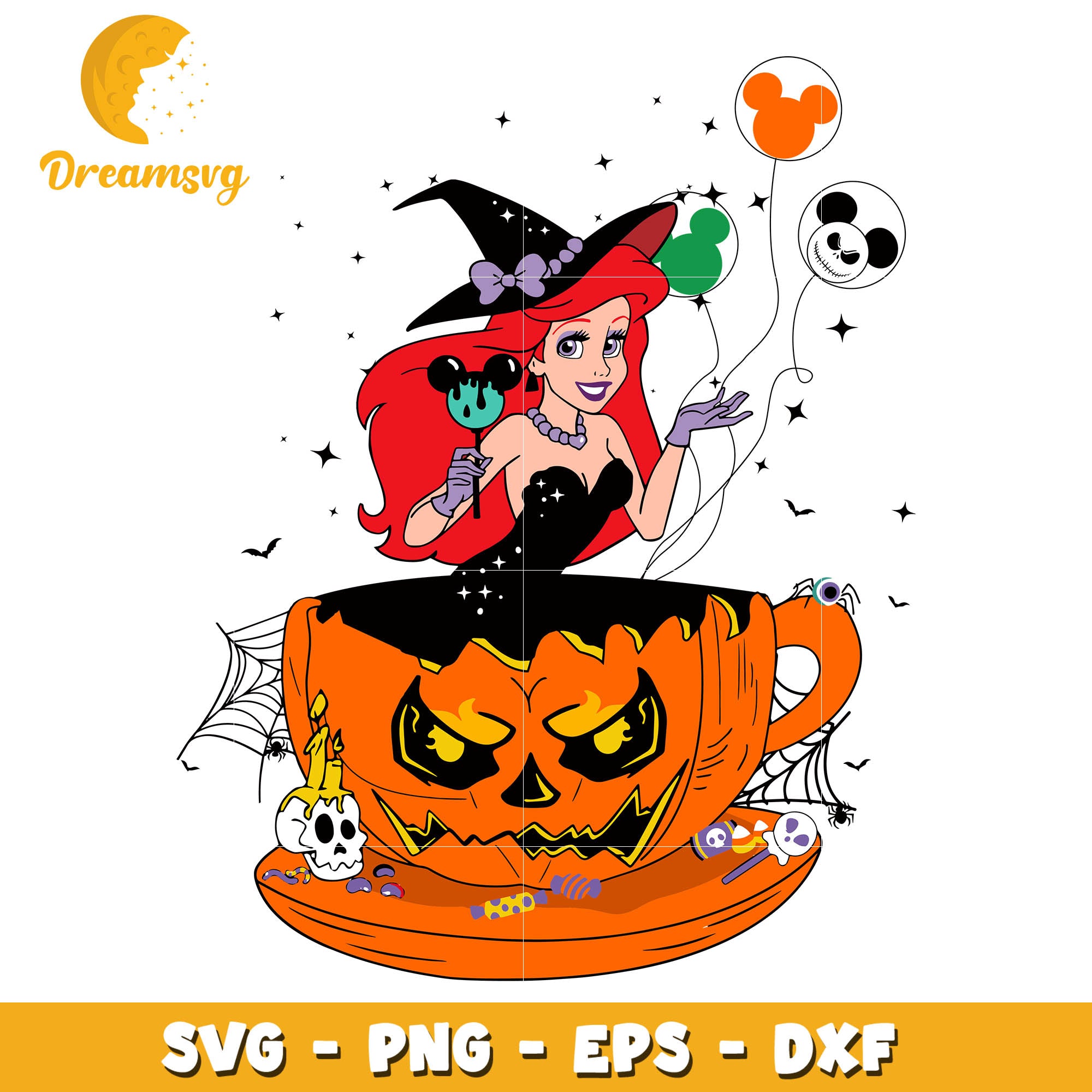 Halloween Princess Ariel pumpkin svg – DreamSVG Store