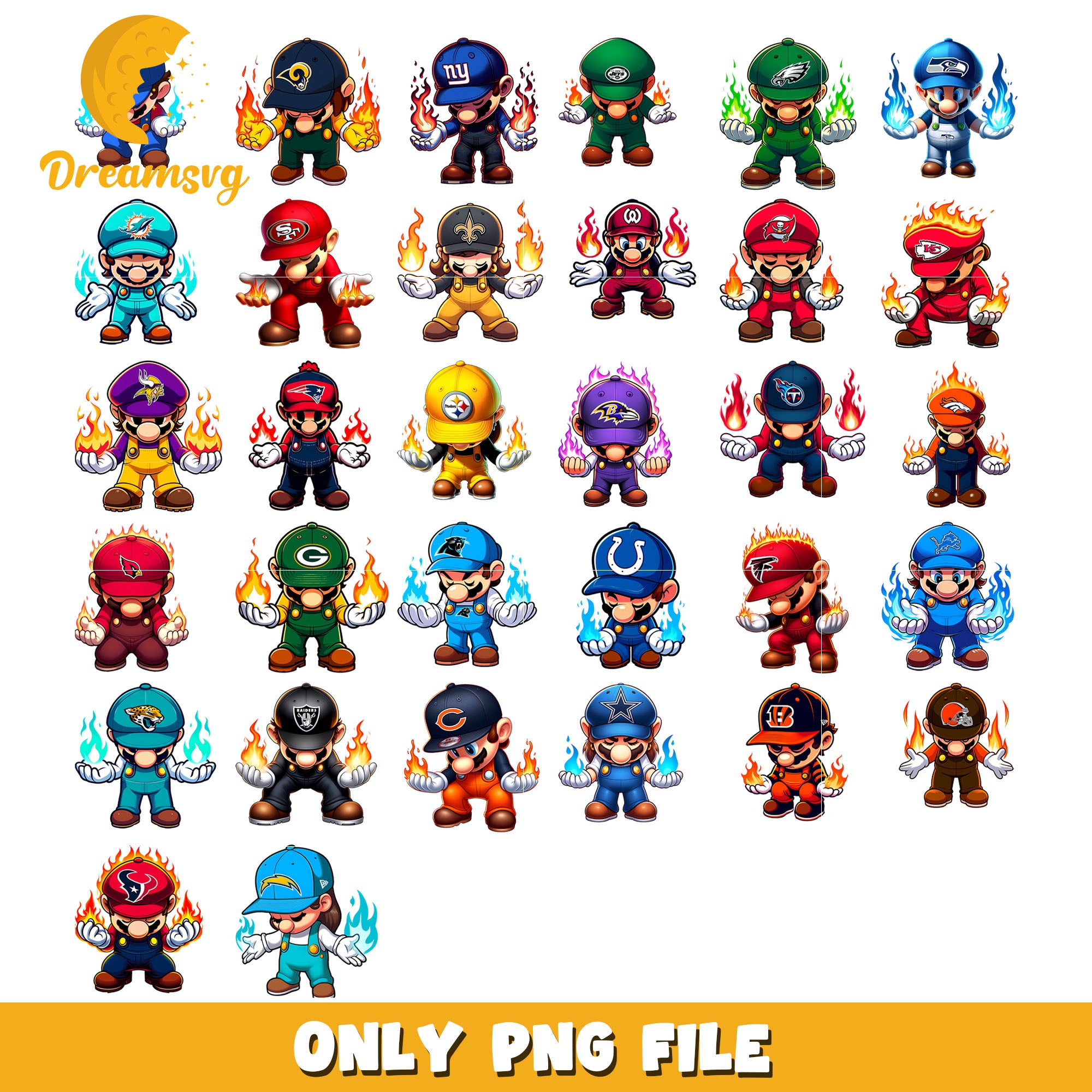 Super Mario nfl teams bundle png, nfl teams png, nfl png – DreamSVG Store