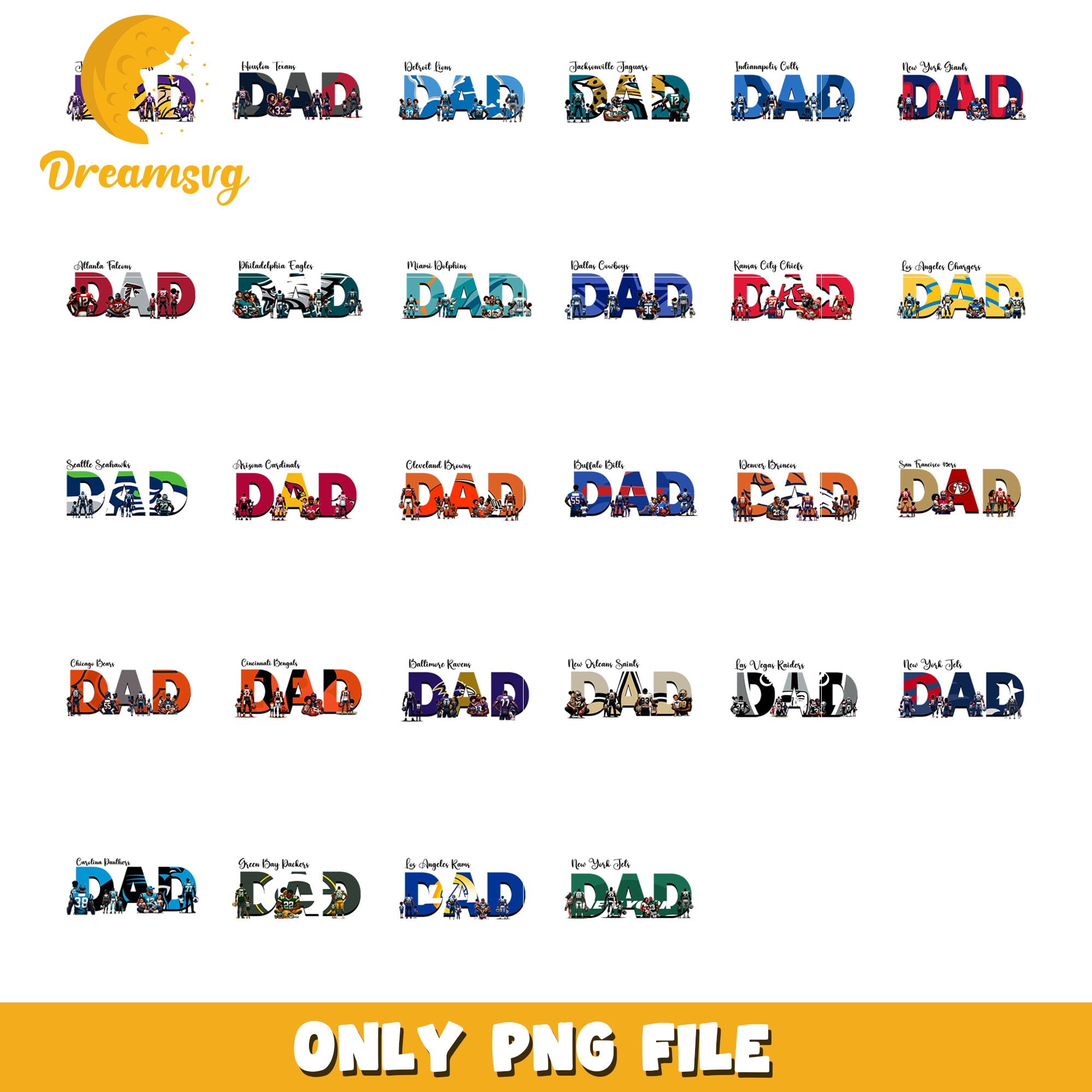 Nfl teams dad font bundle png, font design png, nfl png – DreamSVG Store