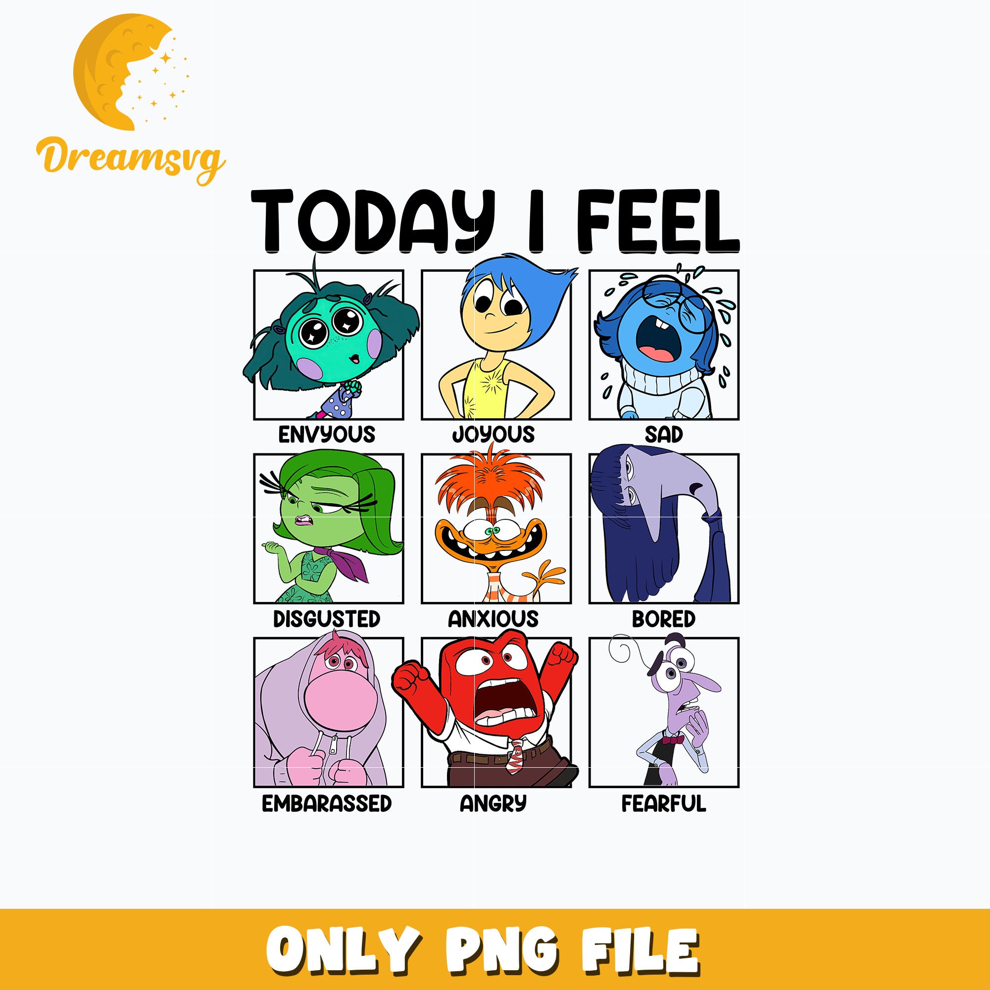 Inside out 2 today i feel design png, digital download – DreamSVG Store