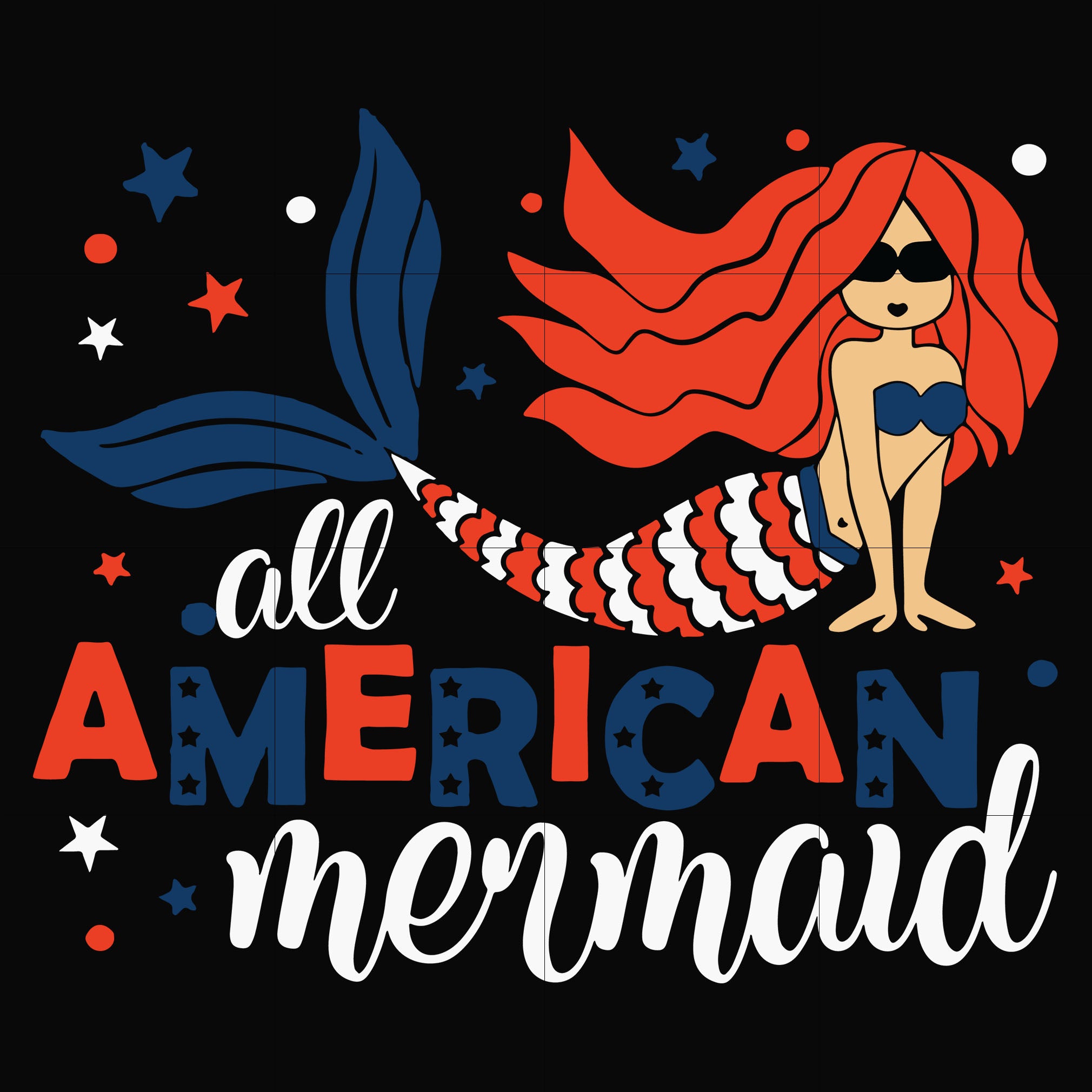 All american mermaid svg, png, dxf, eps, digital file JULY0057 ...