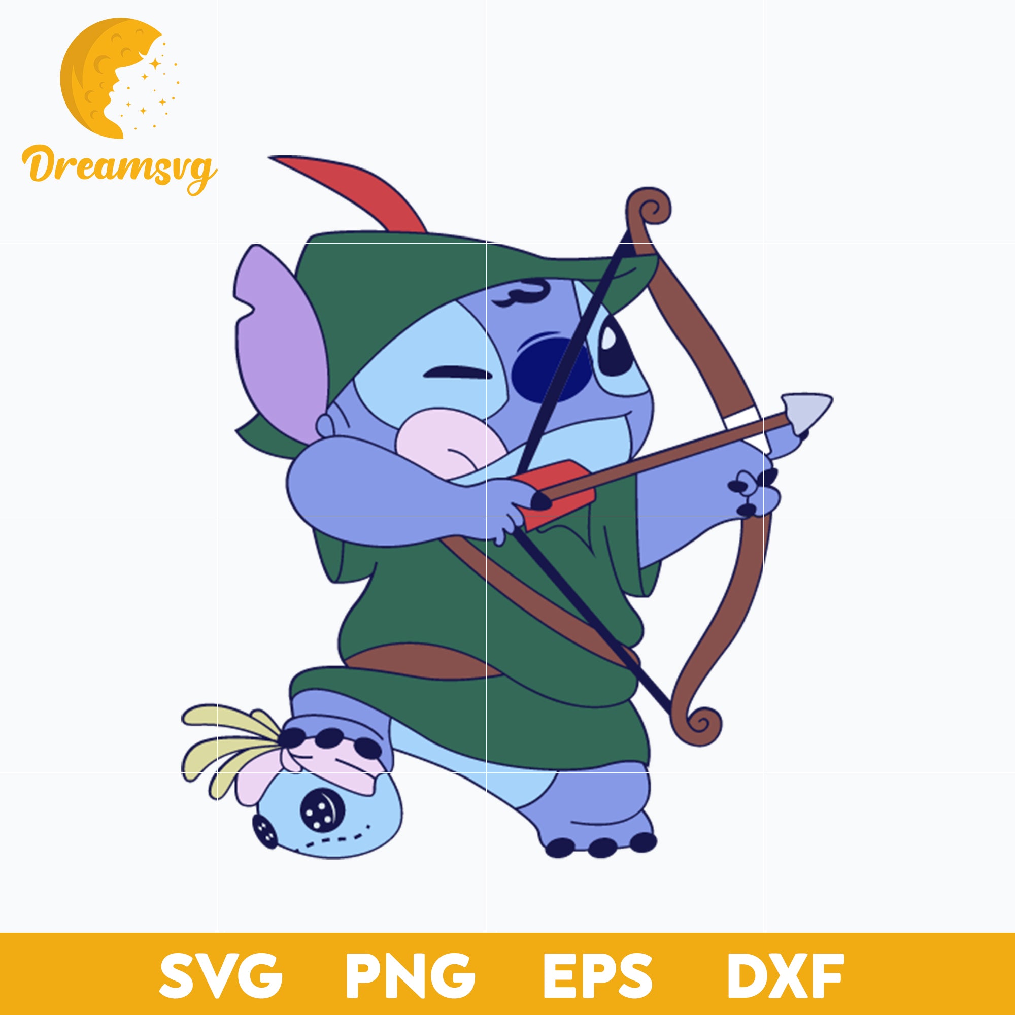 Stitch Robin Hood SVG, Blue Alien Dress Up SVG, Stitch Archer SVG, Sti ...
