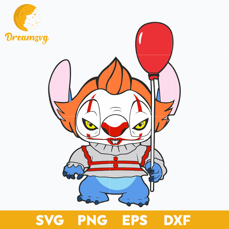 Stitch Pennywise Halloween SVG, Stitch Pennywise SVG, PNG, DXF, EPS di