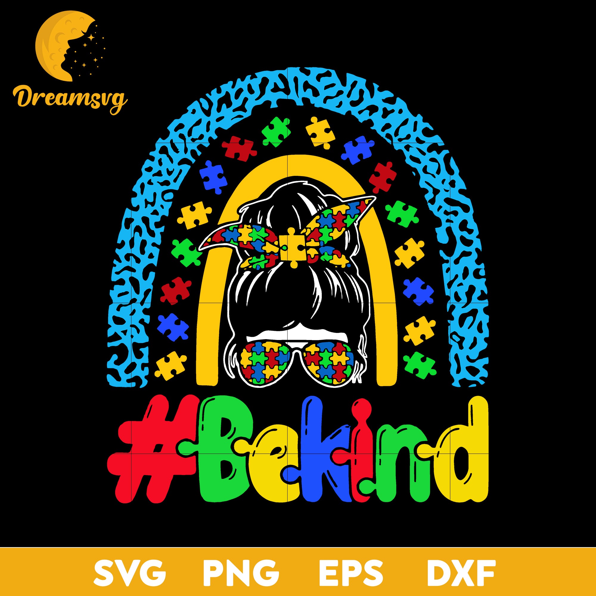 Be Kind Autism Awareness Rainbow Messy Bun Svg, Funny Svg, Png, Dxf, E ...